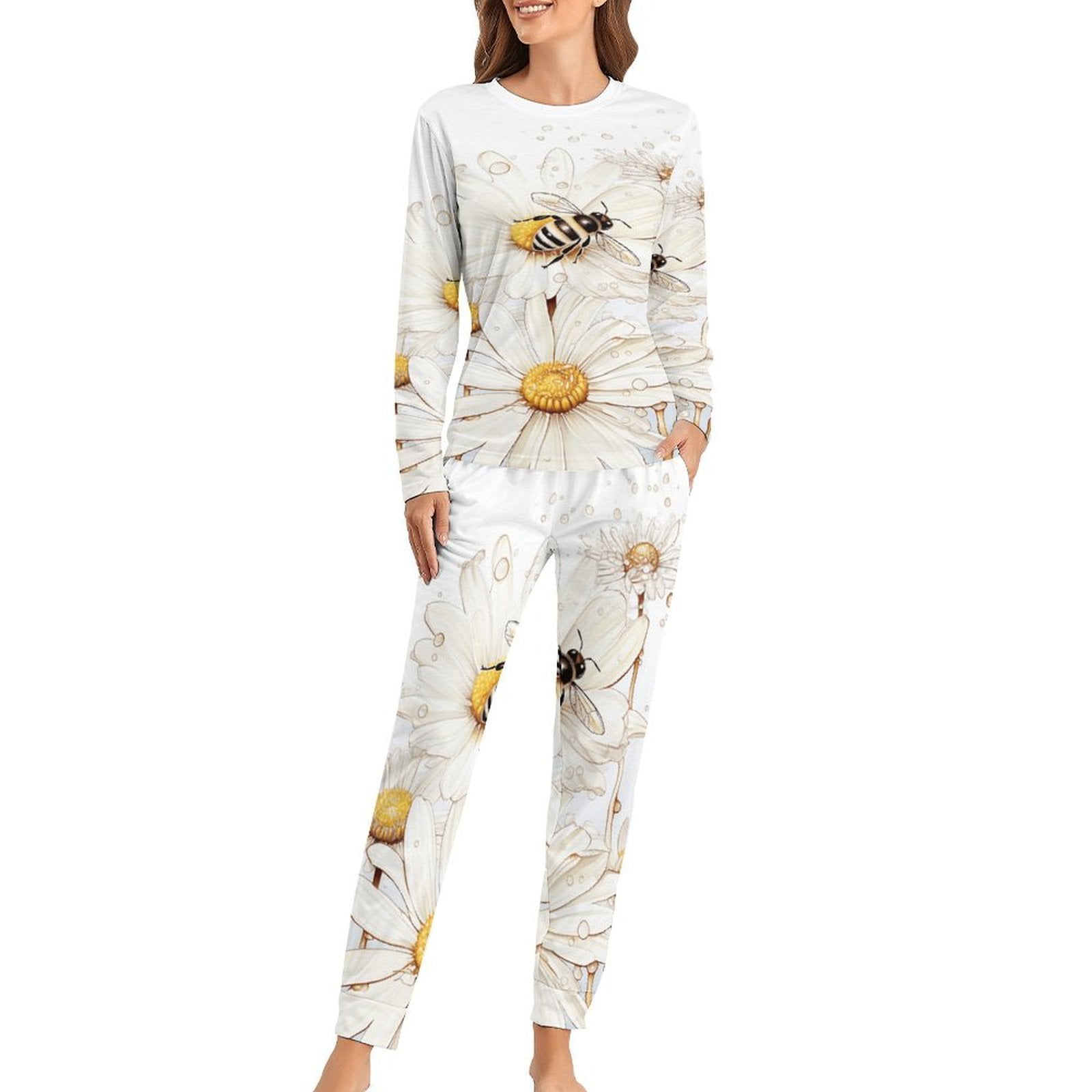 Honey Bees That Collect Nectar Pajamas 2 Pieces Pajama Sets Woman Long Sleeve Night Design ...