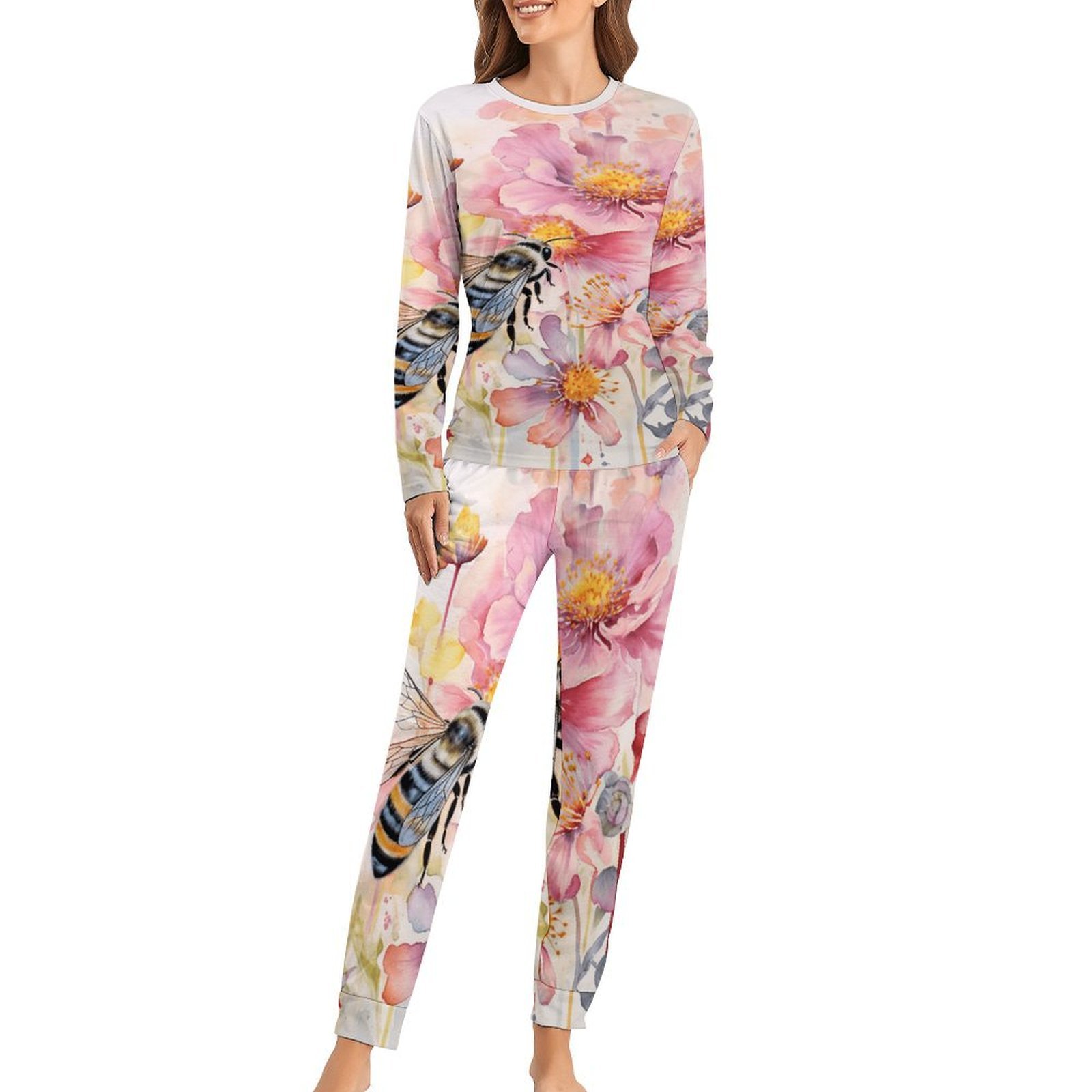 Honey Bees That Collect Nectar Pajamas 2 Pieces Pajama Sets Woman Long ...