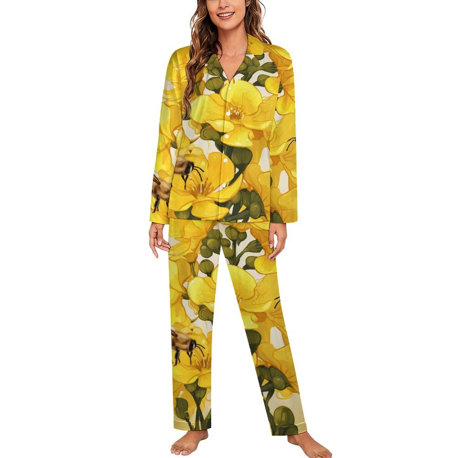 Honey Bees That Collect Nectar Pajamas Long-Sleeve Two Piece Pajamas ...