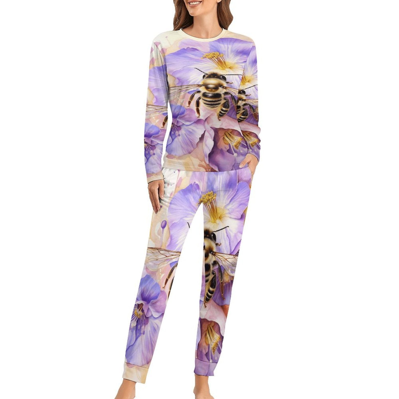 Honey Bees That Collect Nectar Pajamas Woman Nightwear Long Sleeve Two ...