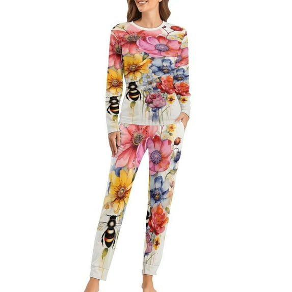 Honey Bees That Collect Nectar Pajamas Woman Two Piece Design Long ...
