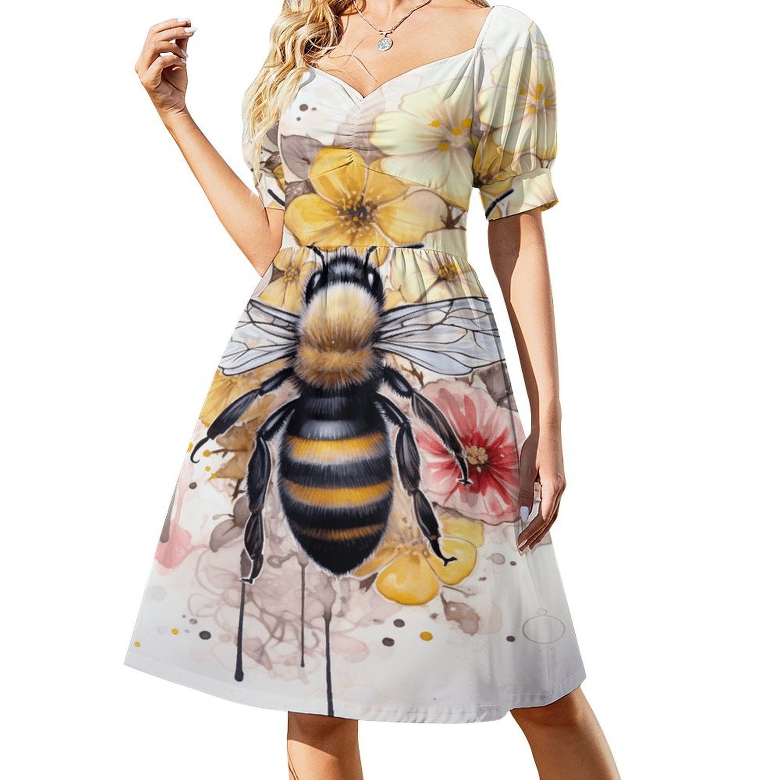 Honey Bees That Collect Nectar Short Sleeved Dress Womans Clothing ...
