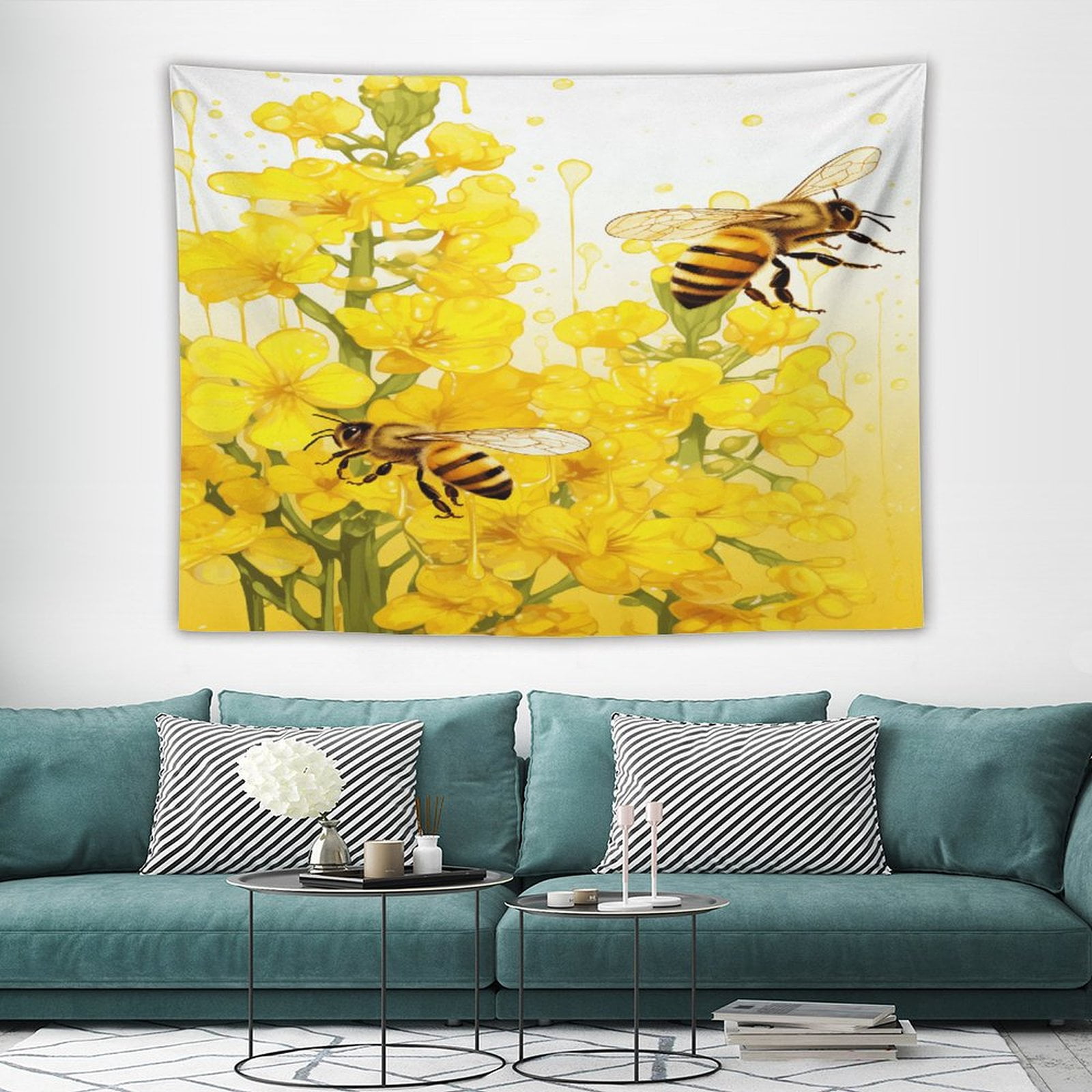 Honey Bees That Collect Nectar Tapestry Wall Hanging Art Living Room ...