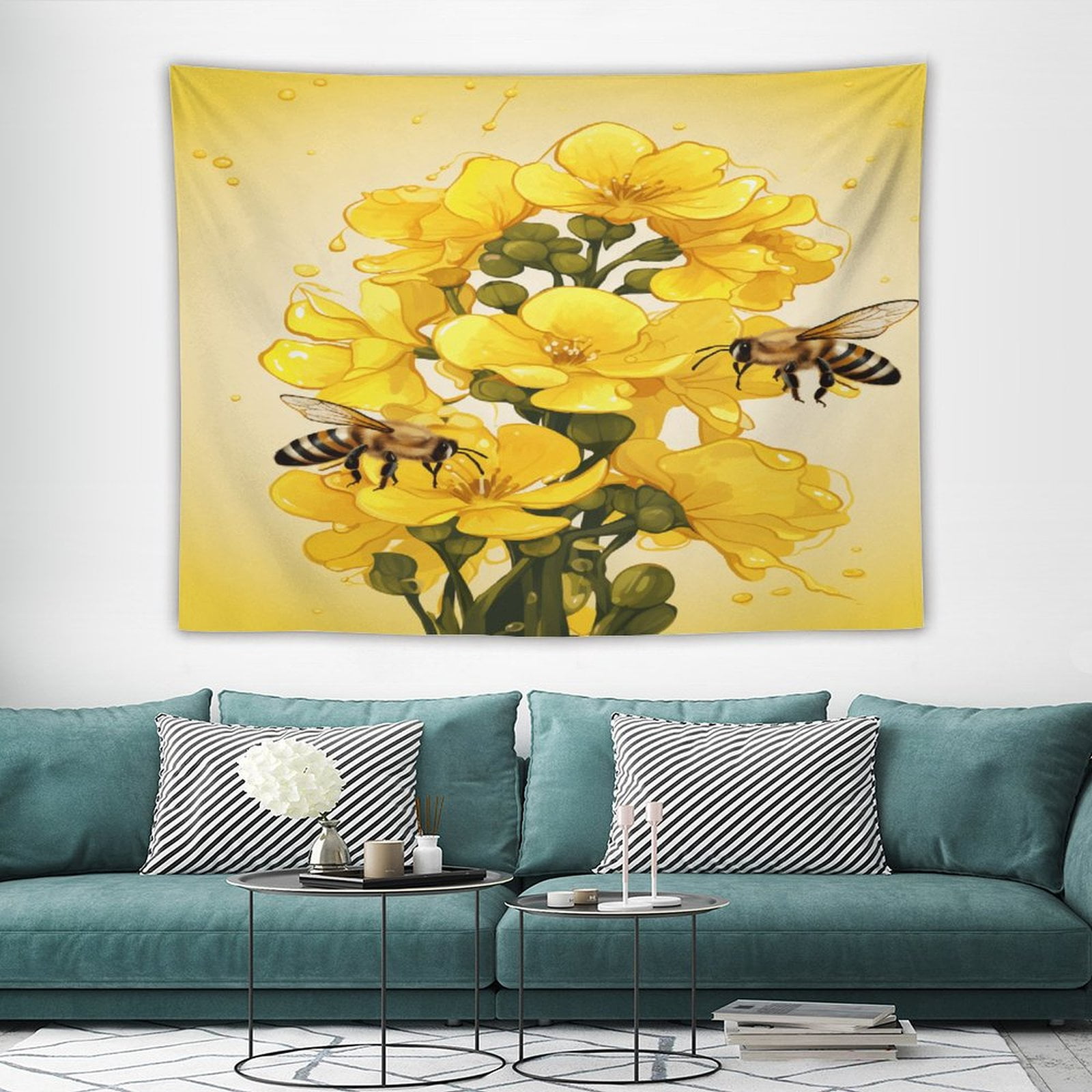 Honey Bees That Collect Nectar Wall Tapestry Poster Mall Hanging Background Cloth Bedroom Decor ...