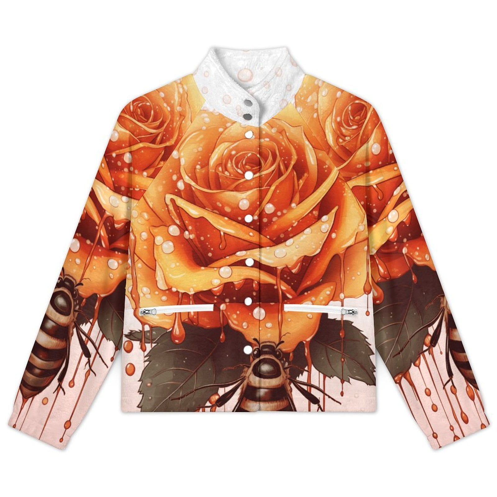Honey Bees That Collect Nectar Warm Women's Plush Jacket Stand Collar ...
