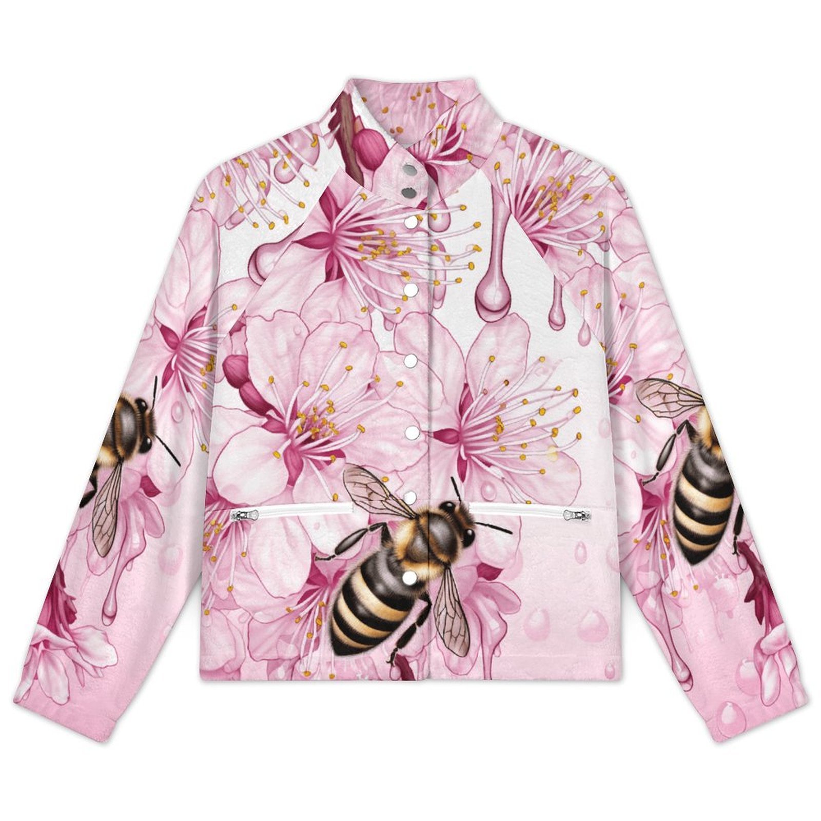 Honey Bees That Collect Nectar Warm Women's Plush Jacket Stand Collar ...