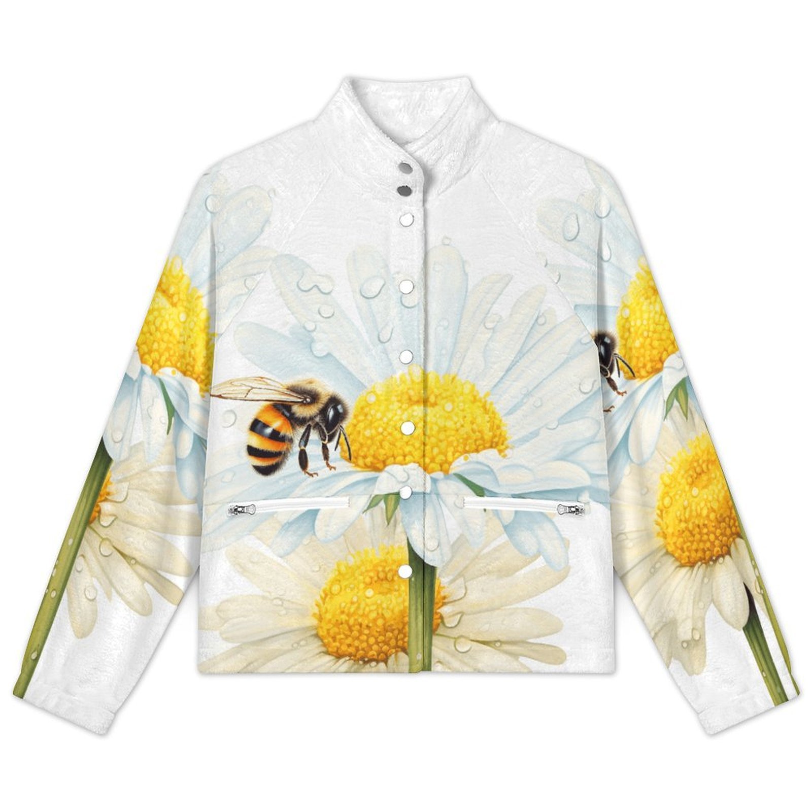 Honey Bees That Collect Nectar Warm Women's Plush Jacket Stand Collar ...