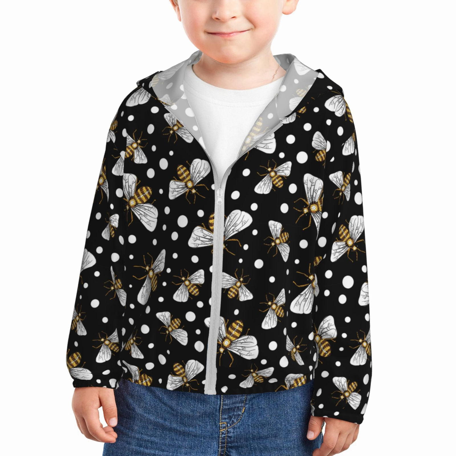 Honey Bees at Night Sun Protection Clothing Zip Up Hoodie Lightweight ...