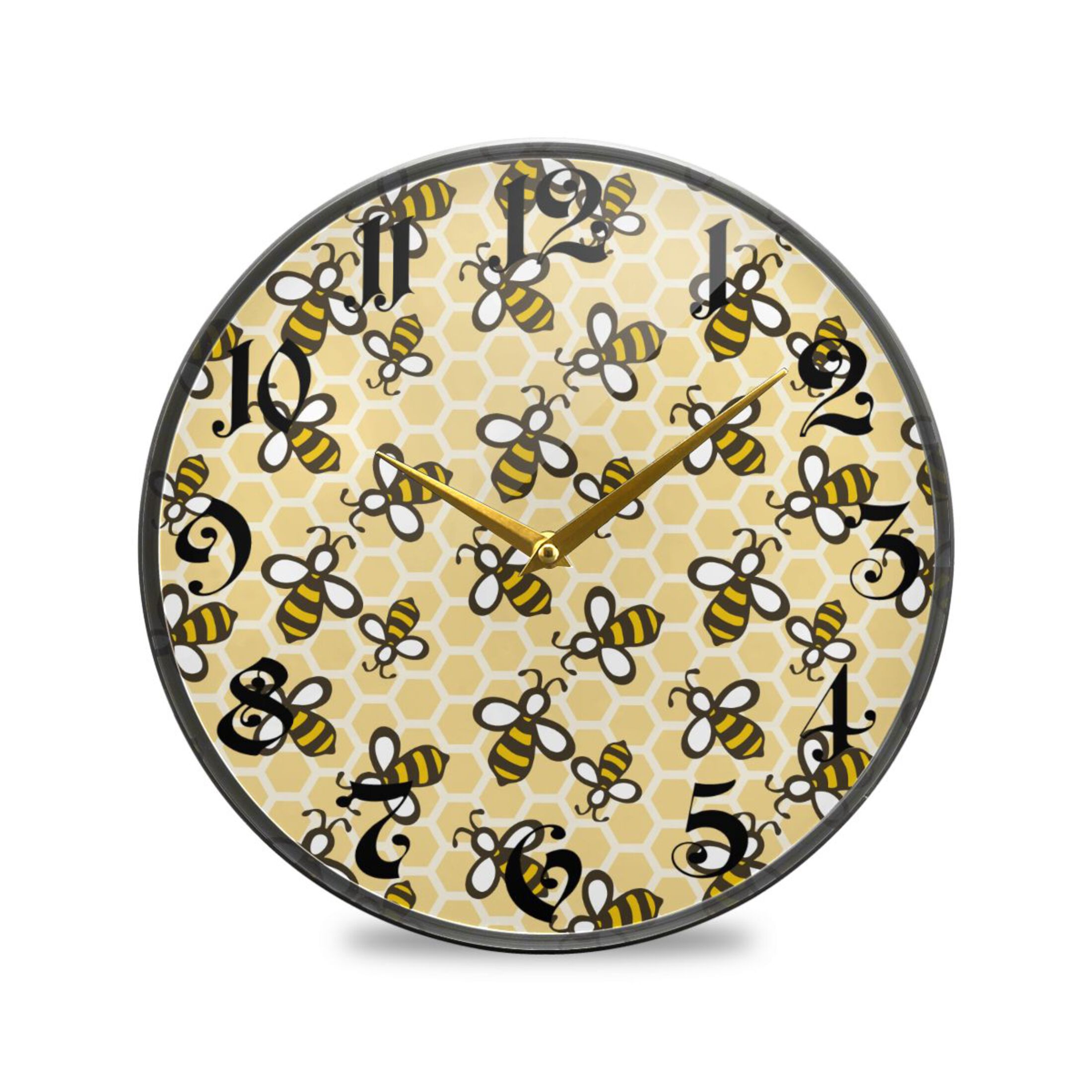 Honey Bees on Comb Acrylic Wall Clocks Quiet Round Clock Battery ...
