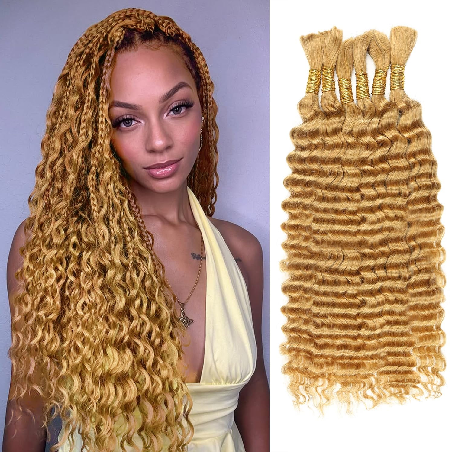 Honey Blonde Human Braiding Hair for Boho Braids,16 inch 6 Bundles ...