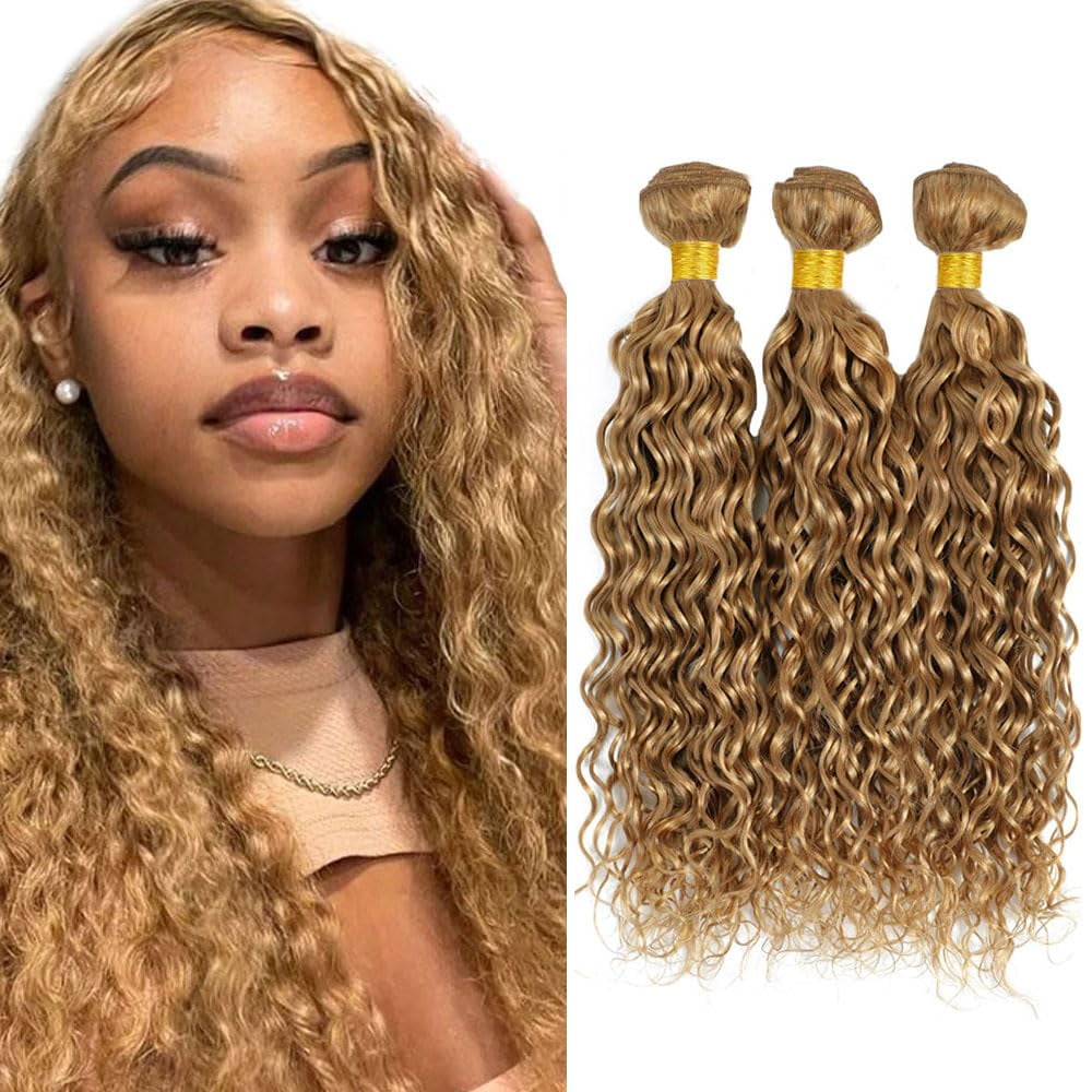 Honey Blonde Human Hair Bundles Color #27 Water Wave Bundles Blonde ...