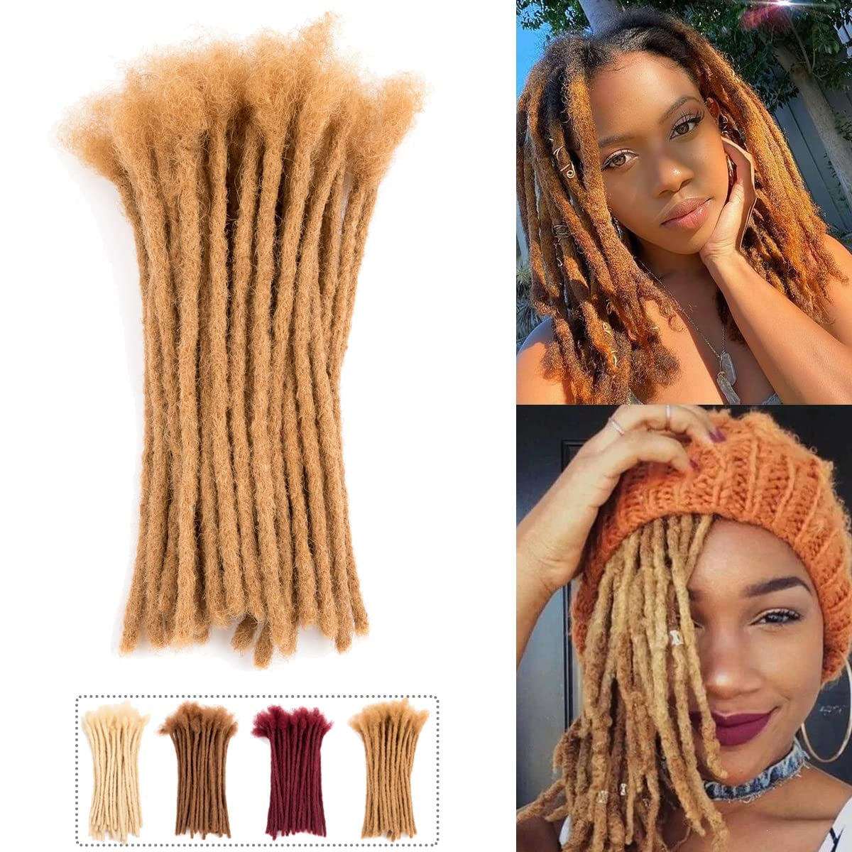 AONKIA Honey Blonde Human Hair Dreadlock Extensions,0.8cm width 10 Inch ...