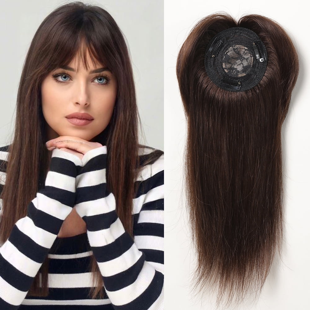 Honey Blonde Human Hair Toppers with Bangs Clips in Siik Base ...