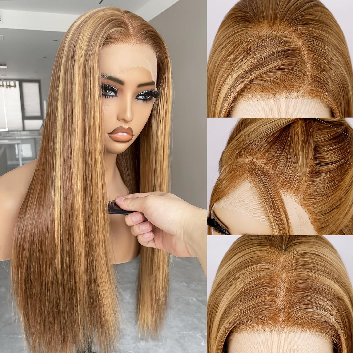 Honey Blonde Wig, 13x4 Synthetic Lace Front Wigs Pre-Plucked Hd Lace Long Straight Sunkissed ...