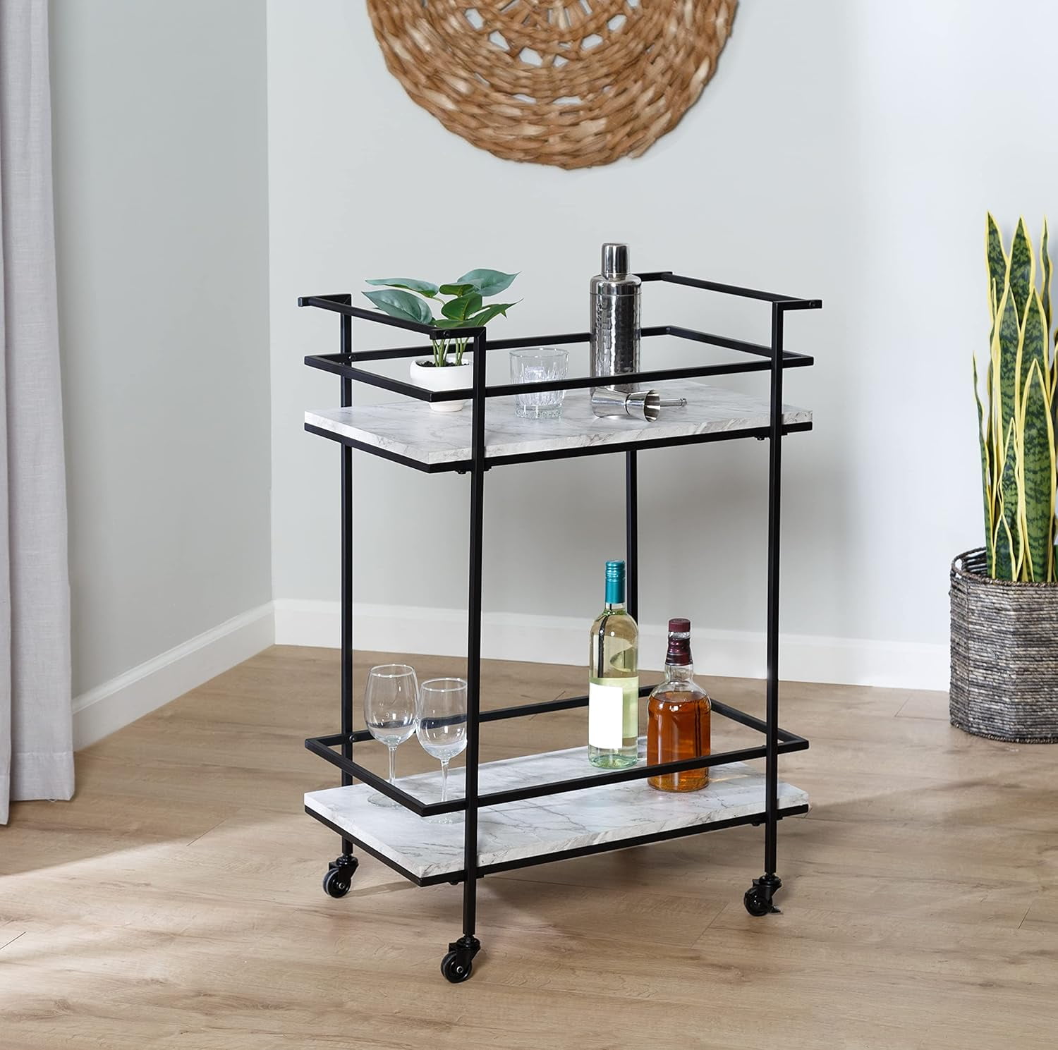 Honey Can Do 2-Tier Movable Bar & Serving Space-Saving Rack Cart, Black ...