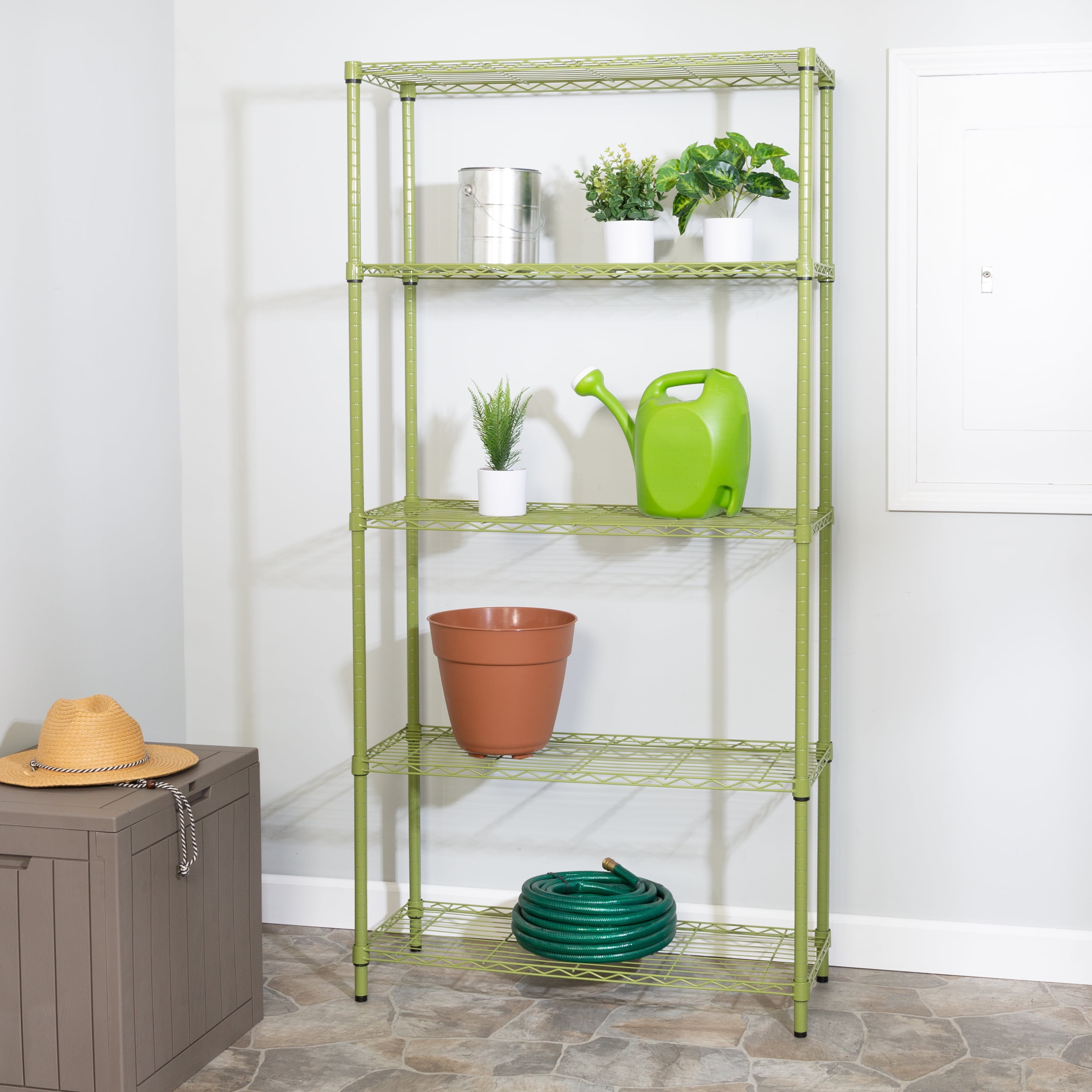 Honey-Can-Do 5-Shelf Steel Adjustable Storage Shelves, Olive, Holds up ...
