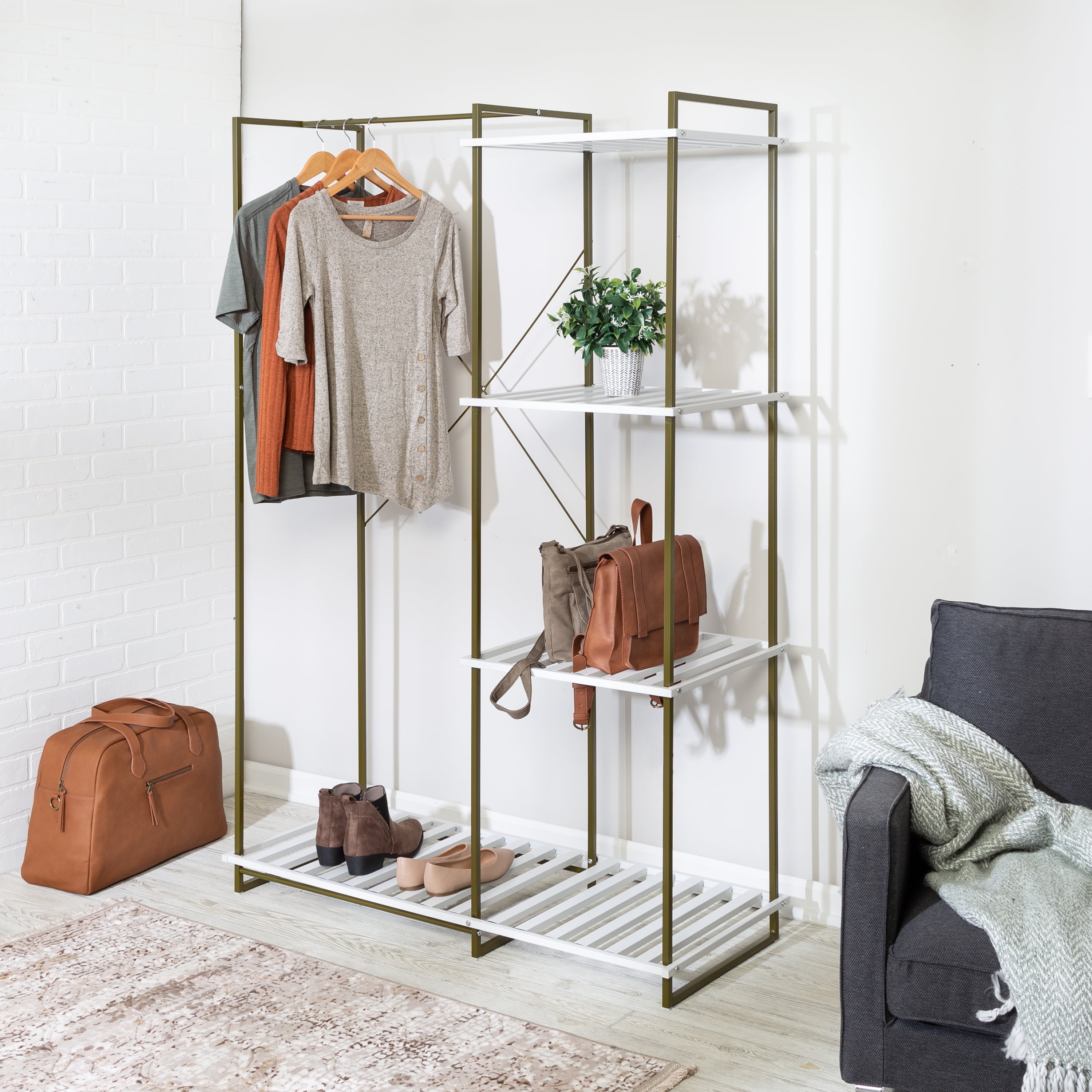 Honey-Can-Do Freestanding Open Metal Closet Wardrobe with 4 Shelves ...