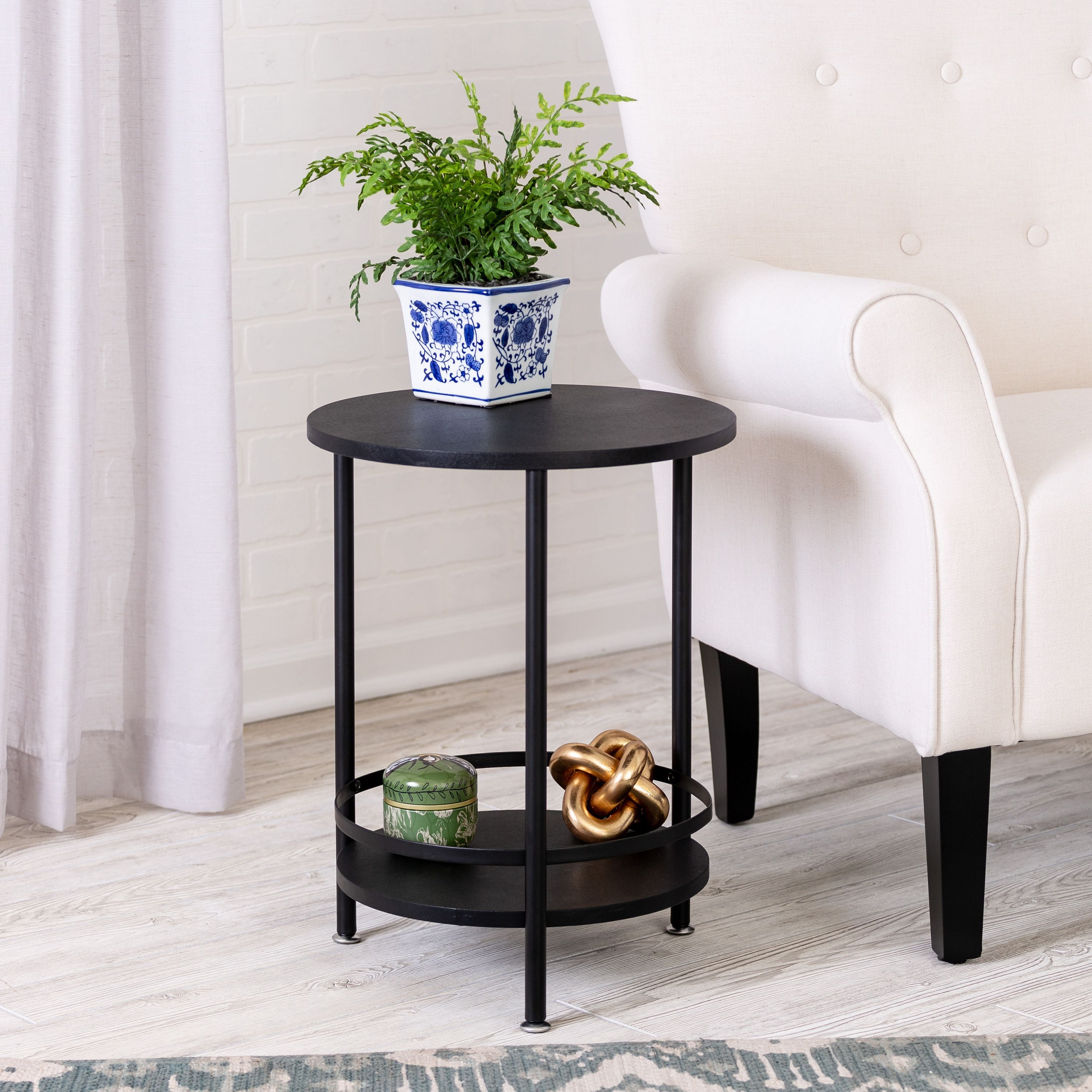 Honey-Can-Do MDF and Steel 2-Tier Round Side Table, Black - Walmart.com