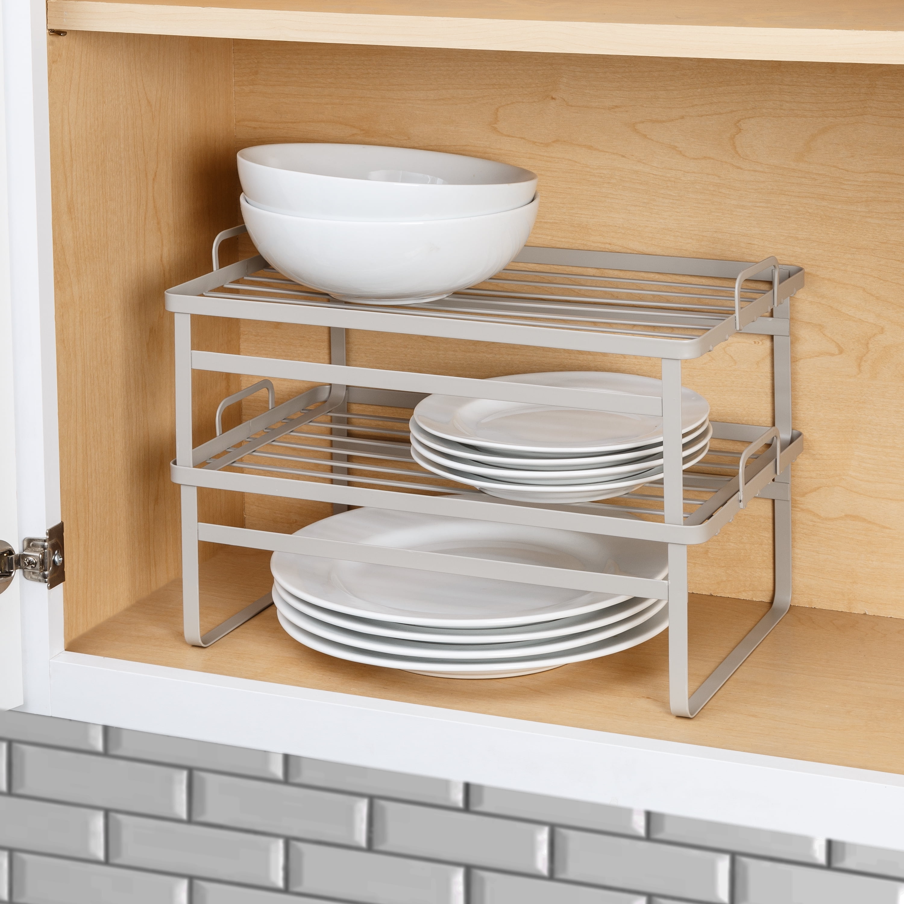 Honey-Can-Do Set of 2 Steel Stackable Cabinet Organizer Shelves, Gray ...