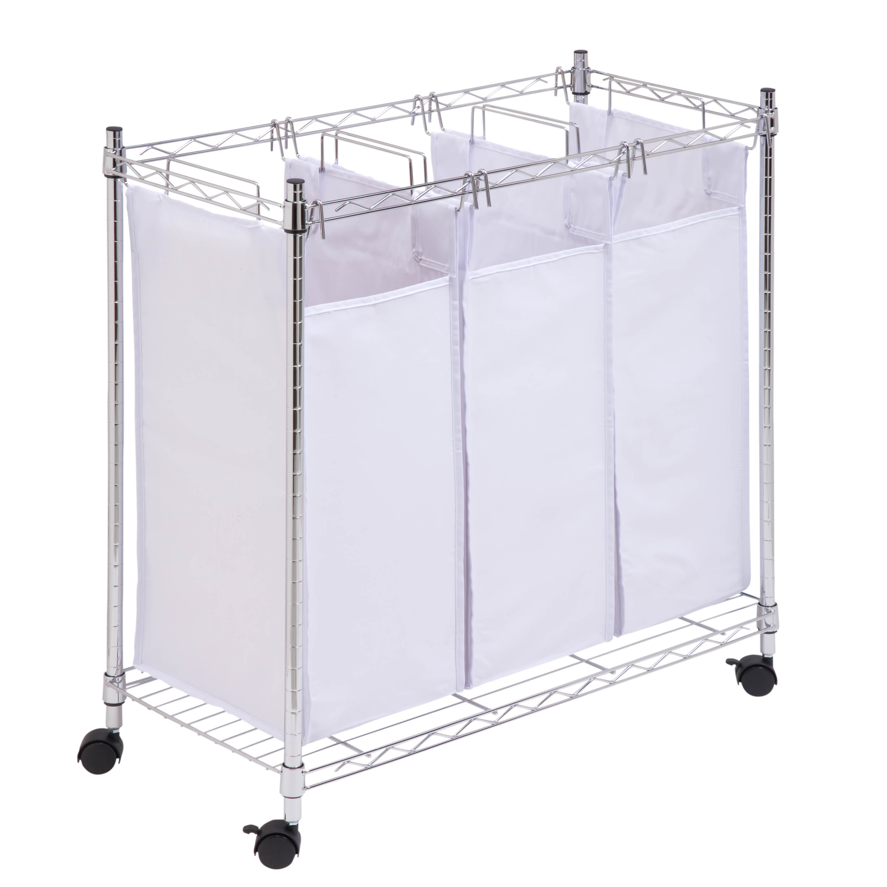 Honey-Can-Do Steel 3-Compartment Rolling Laundry Sorter, Chrome and ...