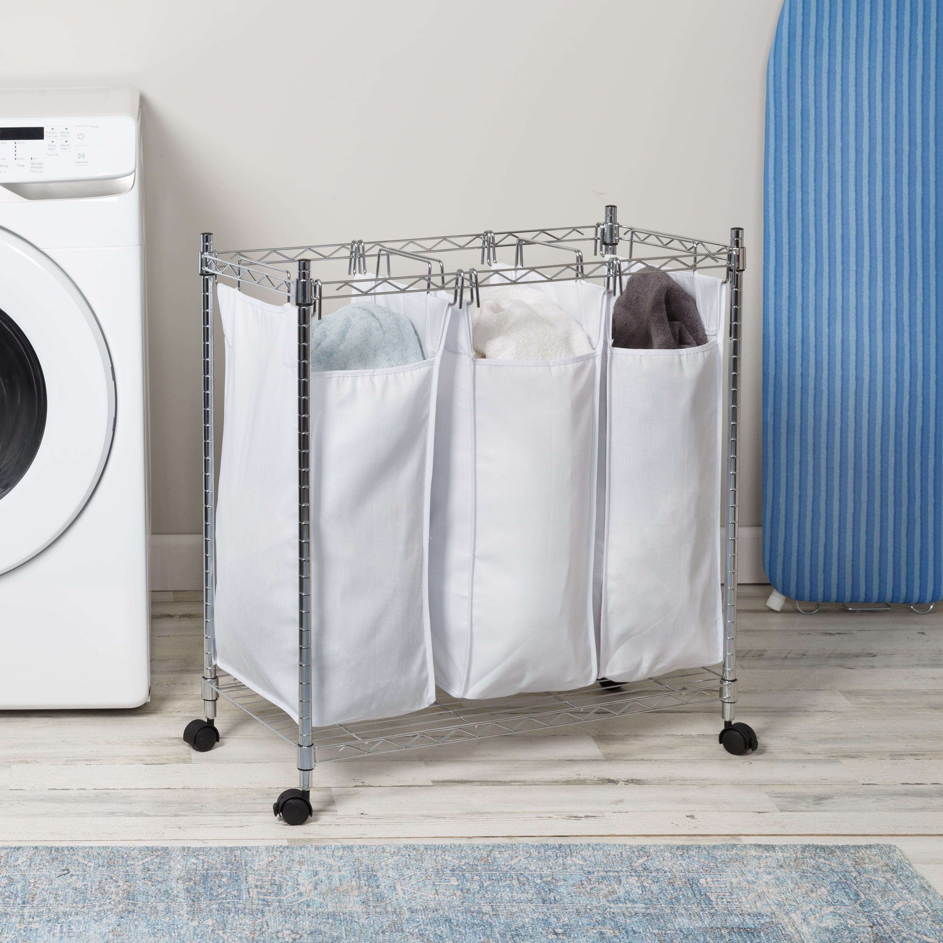 Honey-Can-Do Steel 3-Compartment Rolling Laundry Sorter, Chrome and ...