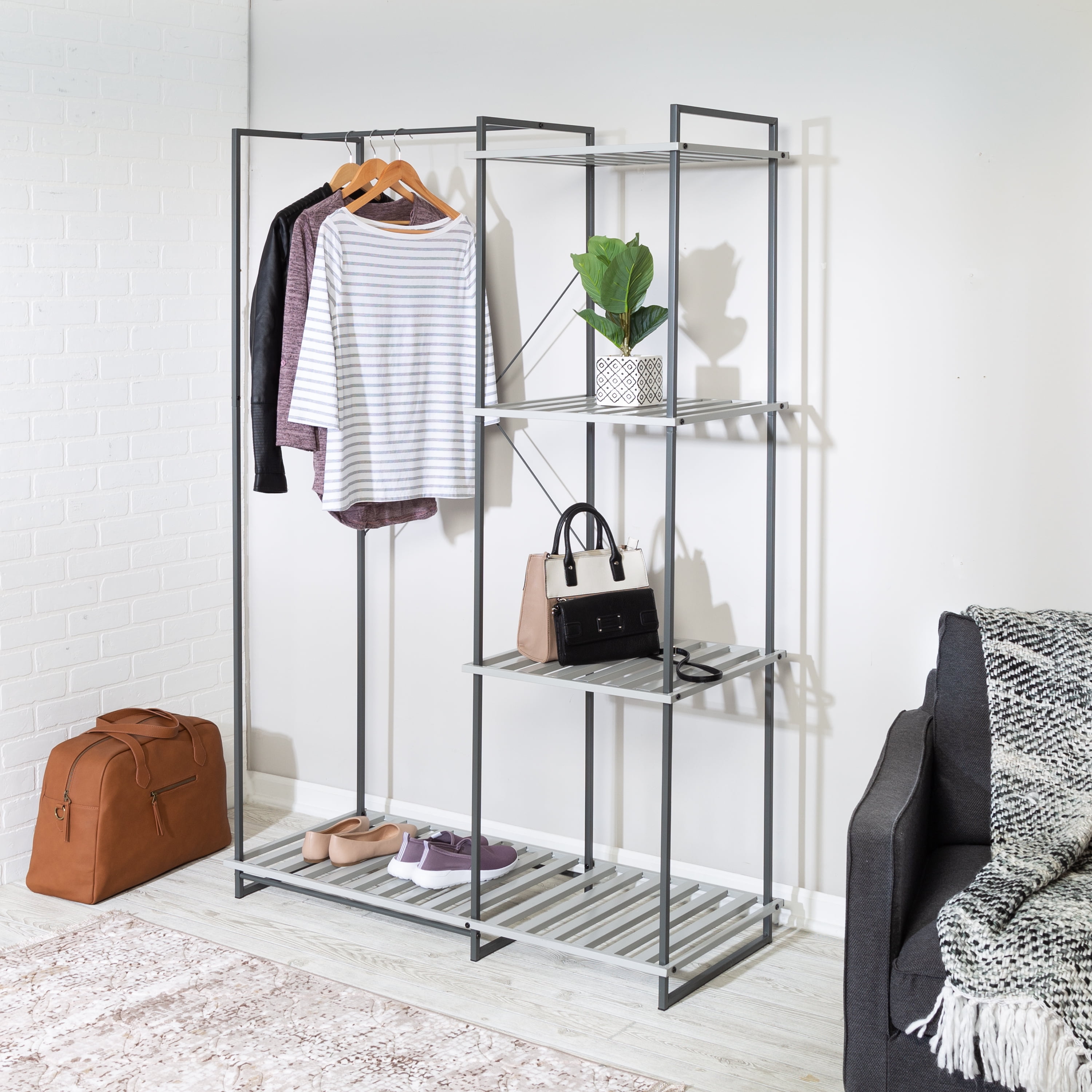 Honey-Can-Do Steel Freestanding Open Clothes Rack Closet Organizer with ...