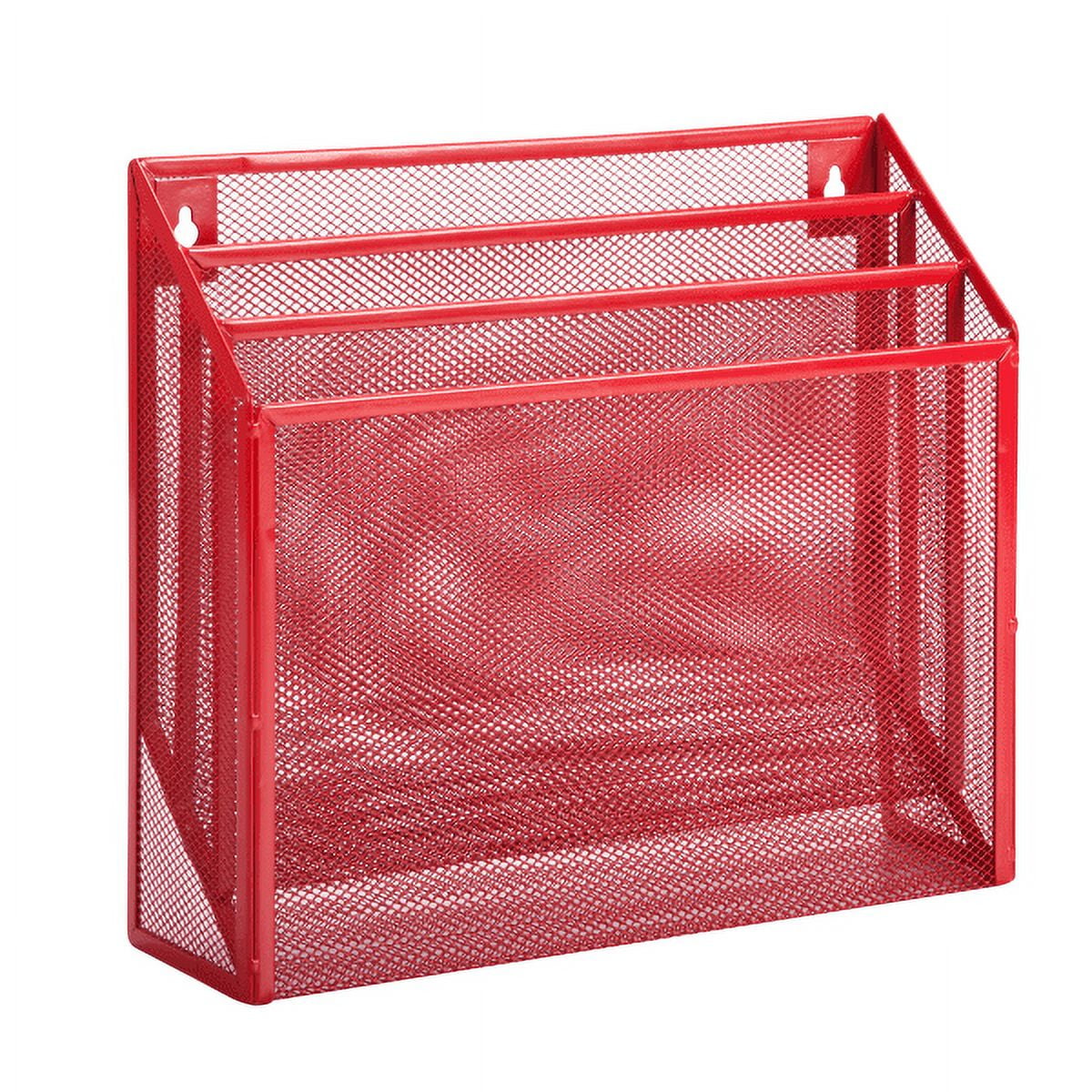 Honey Can Do Steel Mesh Vertical File Sorter with 3 Bins, Red - Walmart.com