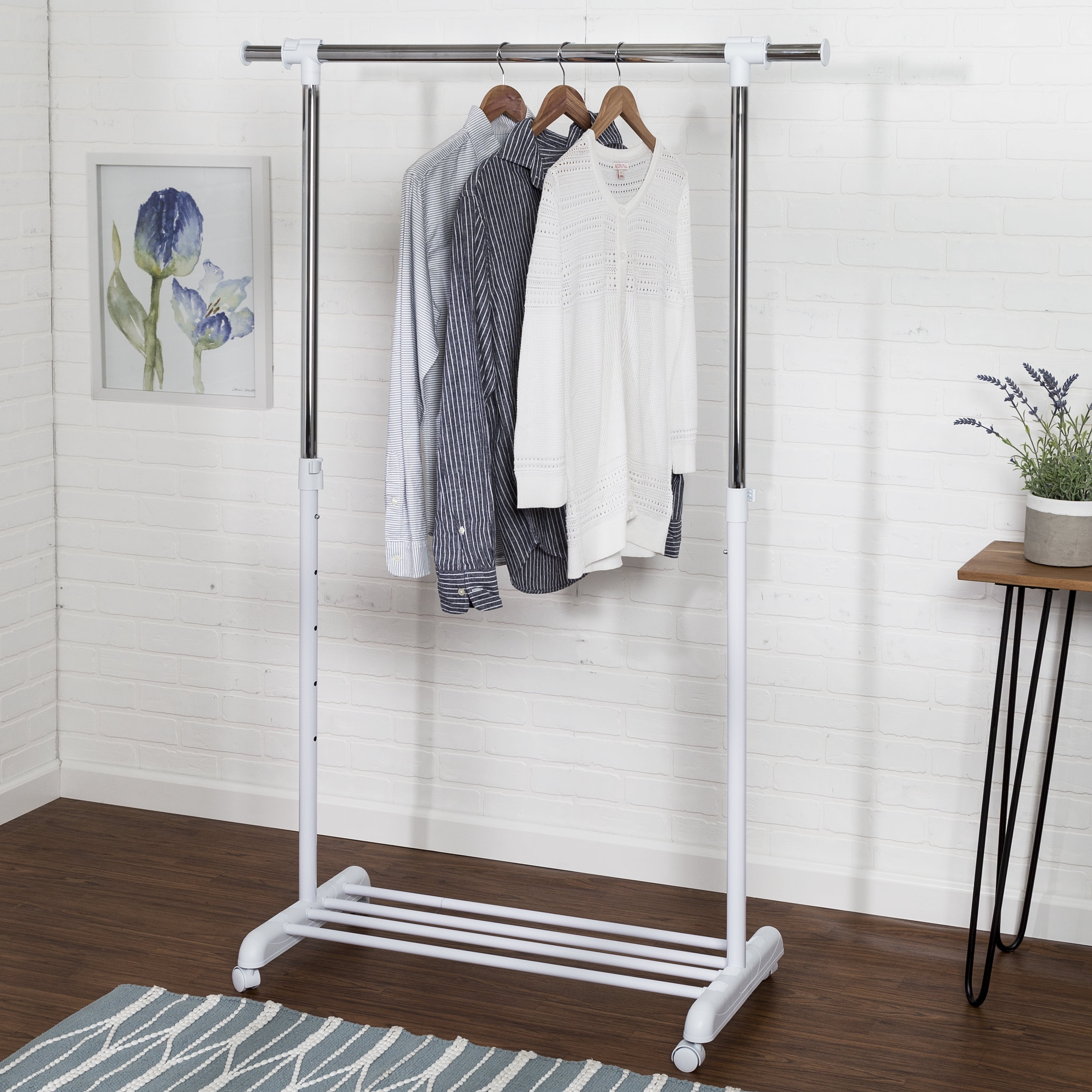 Honey-Can-Do Steel Rolling Expandable Clothes Rack, Chrome/White ...