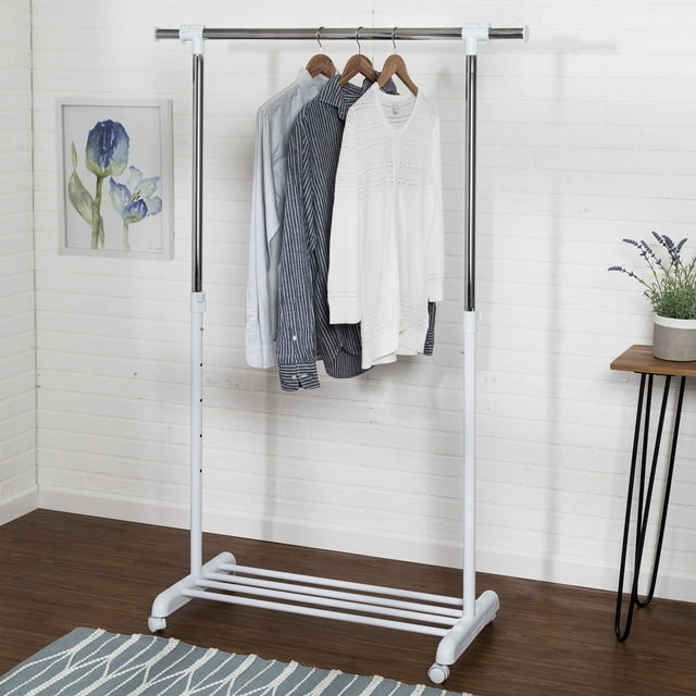 Honey-Can-Do Steel Rolling Expandable Clothes Rack, Chrome/White ...