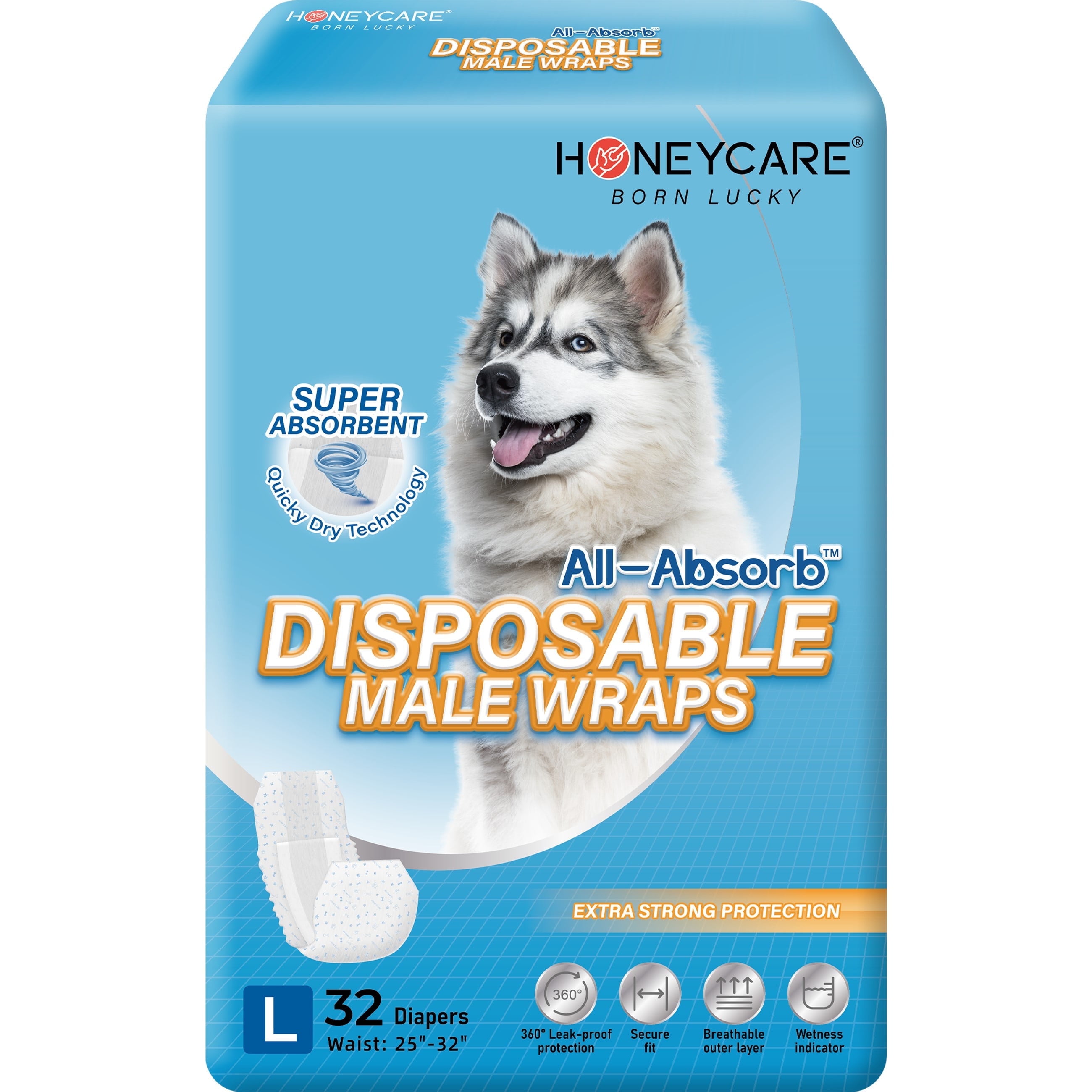 Honey Care All-Absorb Disposable Male Dog Wraps, 32 Count, Large, Super ...