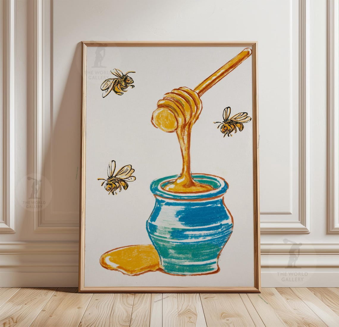 Honey Dipper Drizzle Bees Illustration Rustic Kitchen Food Poster ...