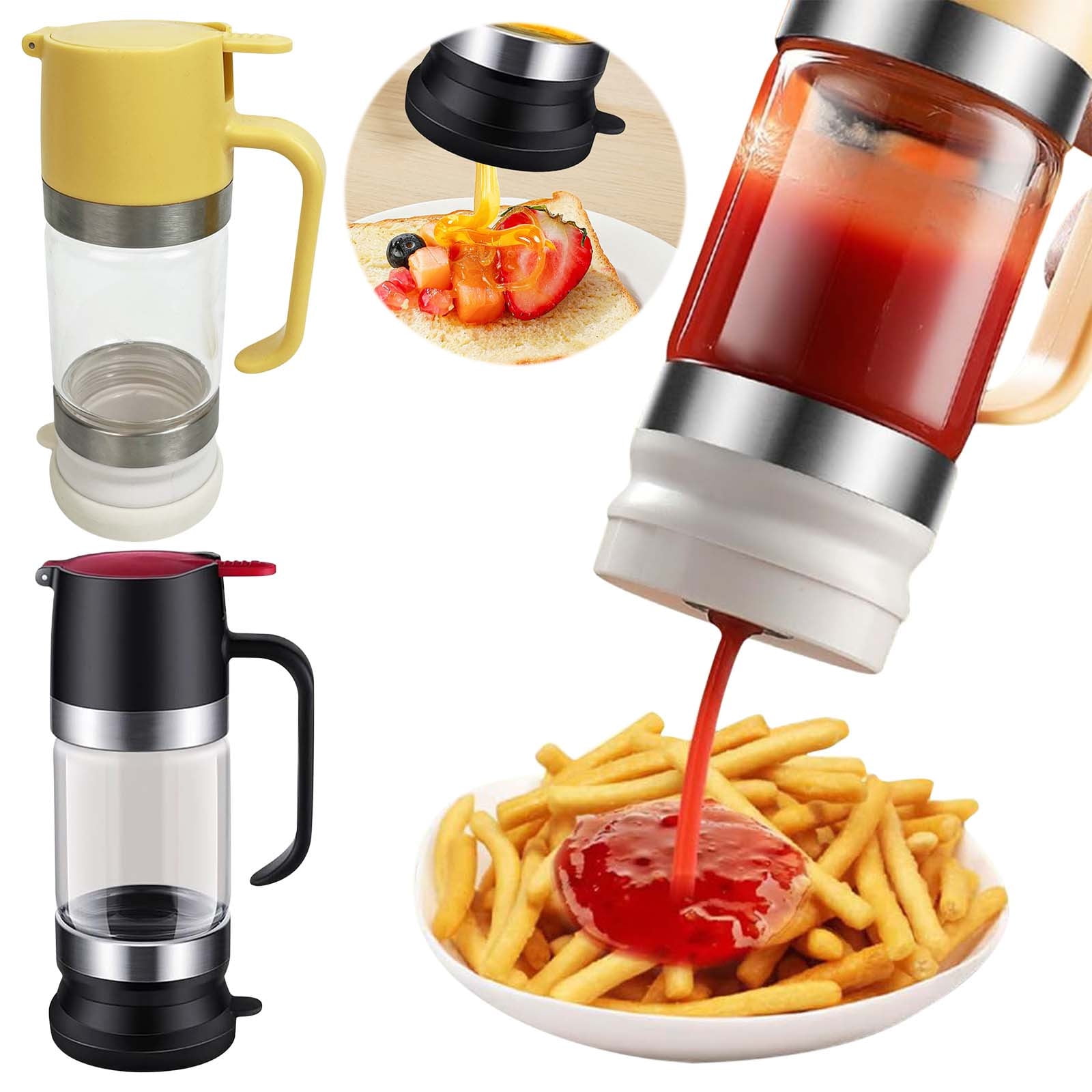 Honey Dispenser Bottle, Press-action Drip-free Design, 300ml High Borosilicate Glass, Easy Clean ...