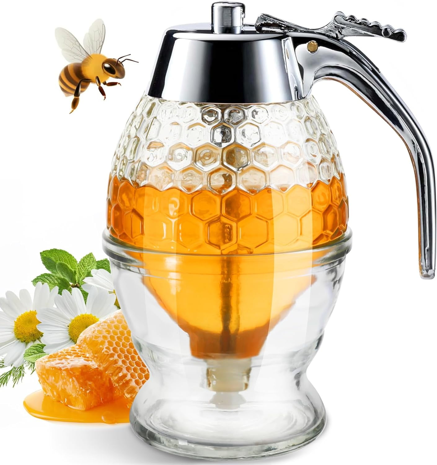 Honey Dispenser, Glass Honey Dispenser No Drip, Honey Pot with Stand, 8 ...