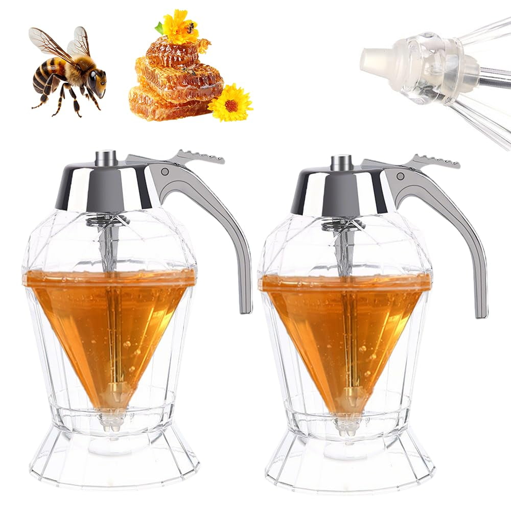 Honey Dispenser No Drip, Maple Syrup Dispenser, Honey Jar with Stand ...