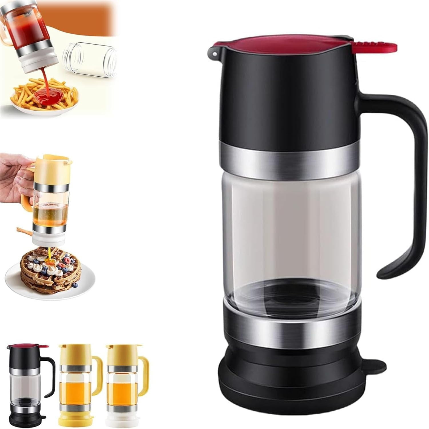 Honey Dispenser Pot No Drip, No Drip Clear Glass Pot With Stand, Upgrade No Drip 12 OZ Honey Jar ...