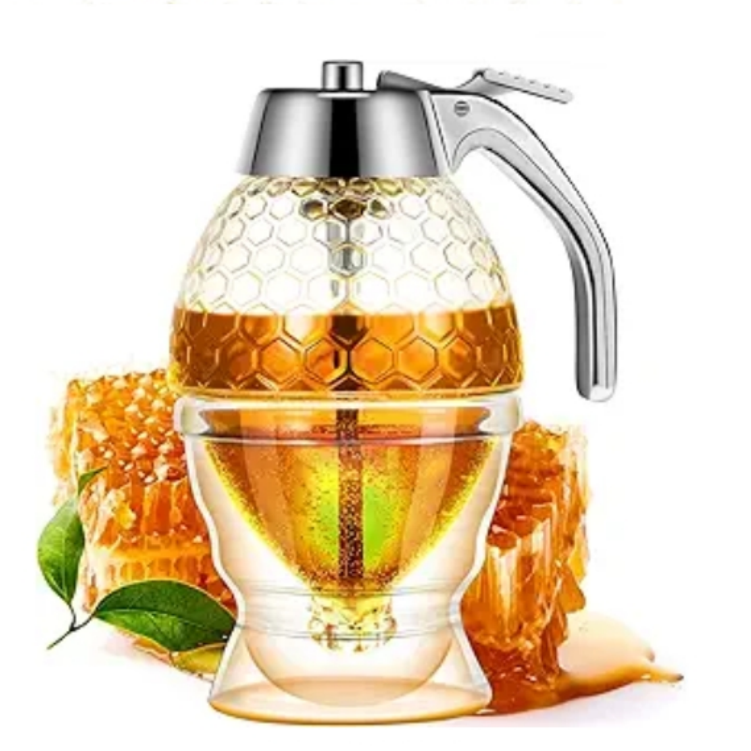 Honey Dispenser with Stand Comb Shaped Honey Pot, No Drip Syrup and ...