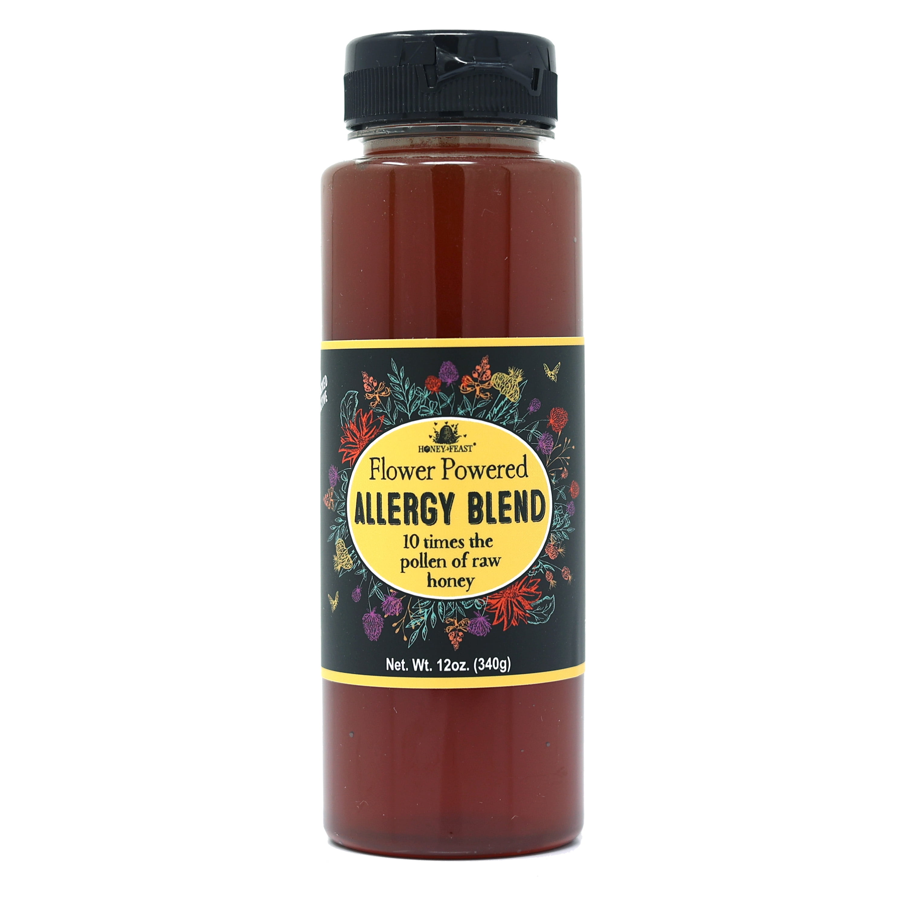 Honey Feast 12oz Raw & Unfiltered Allergy Blend Honey, 10x Pollen for ...