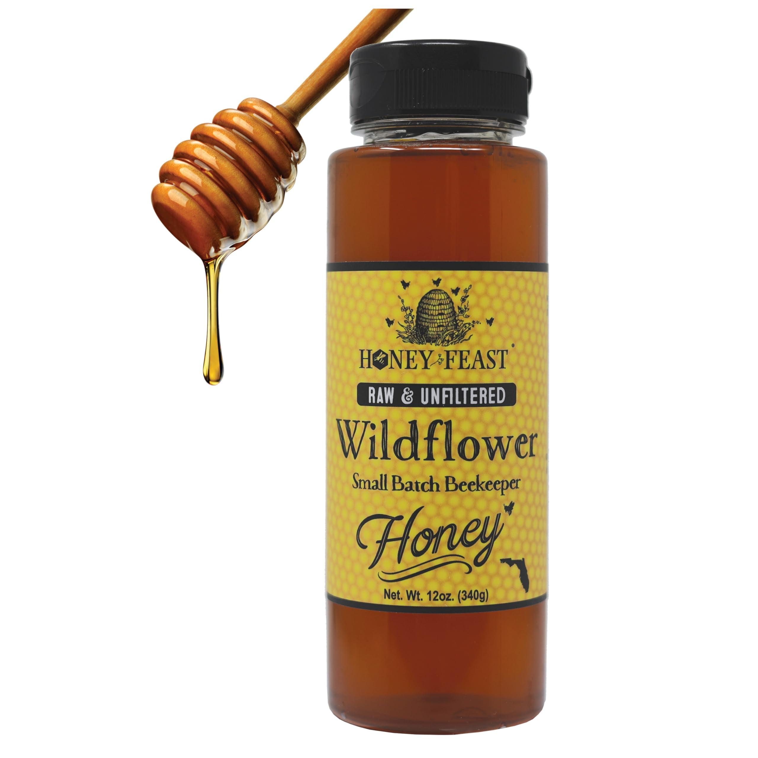 Honey Feast Pure Florida Wildflower Honey 12oz Raw Unfiltered with ...
