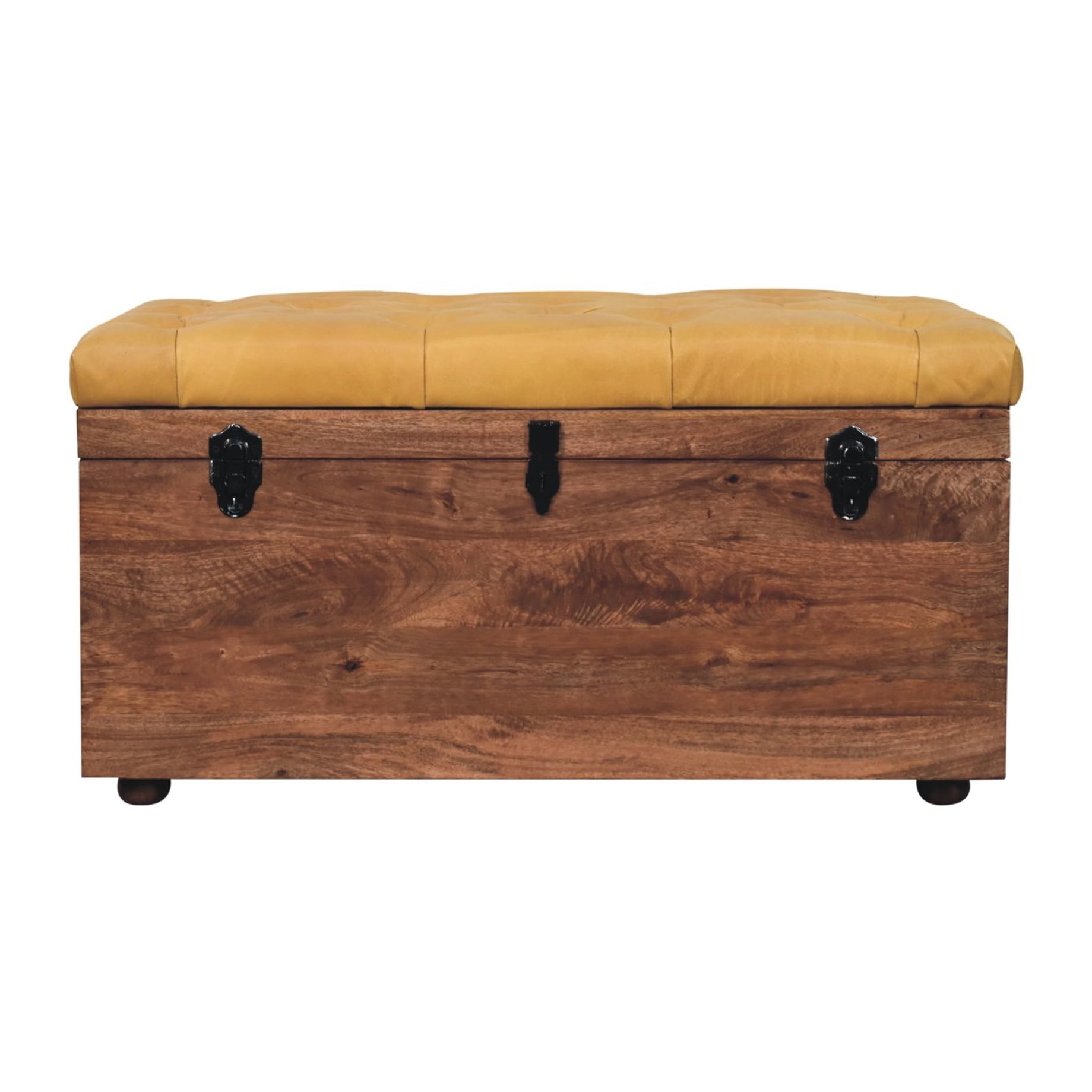 Honey Finished Mango Wood Storage Box With Buffalo Hide Trim Chest ...