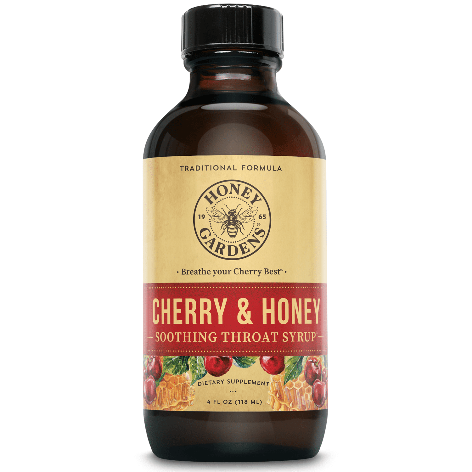 Honey Gardens Cherry & Honey Soothing Throat Syrup, Apitherapy Formula ...