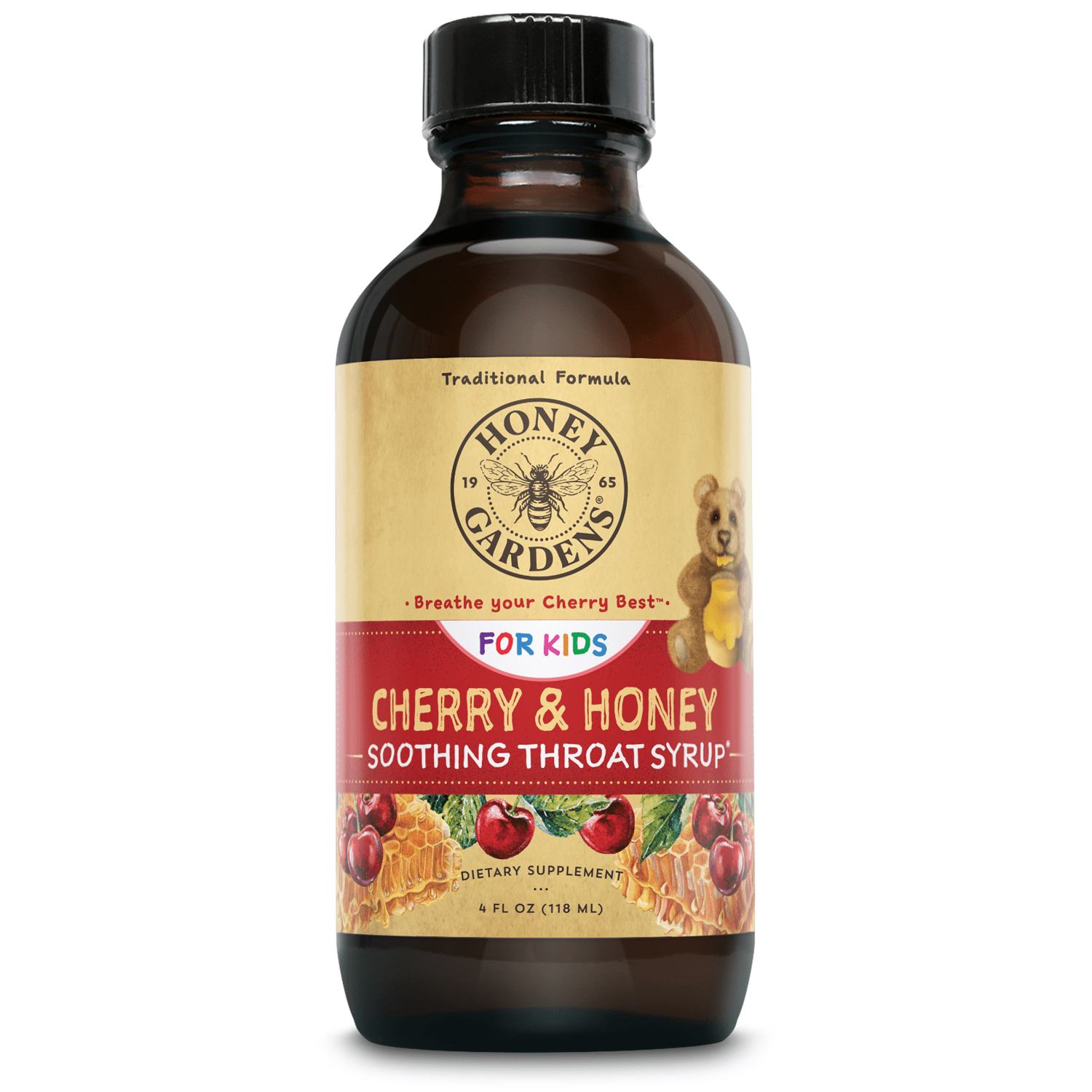 Honey Gardens Kids Cherry & Honey Soothing Throat Syrup, Herbal Infused ...