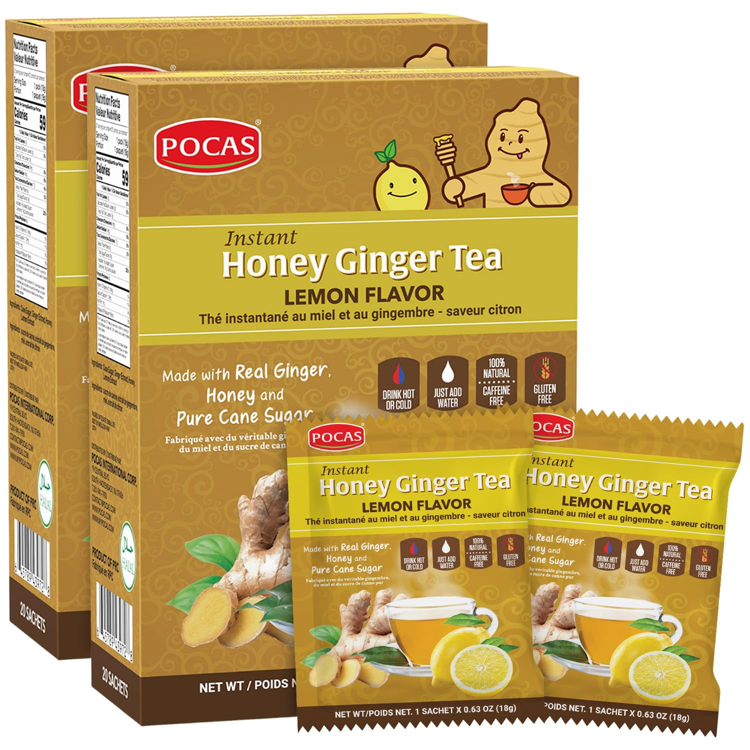Honey Ginger Tea - Instant Tea Powder Packets with Lemon & Ginger Honey ...