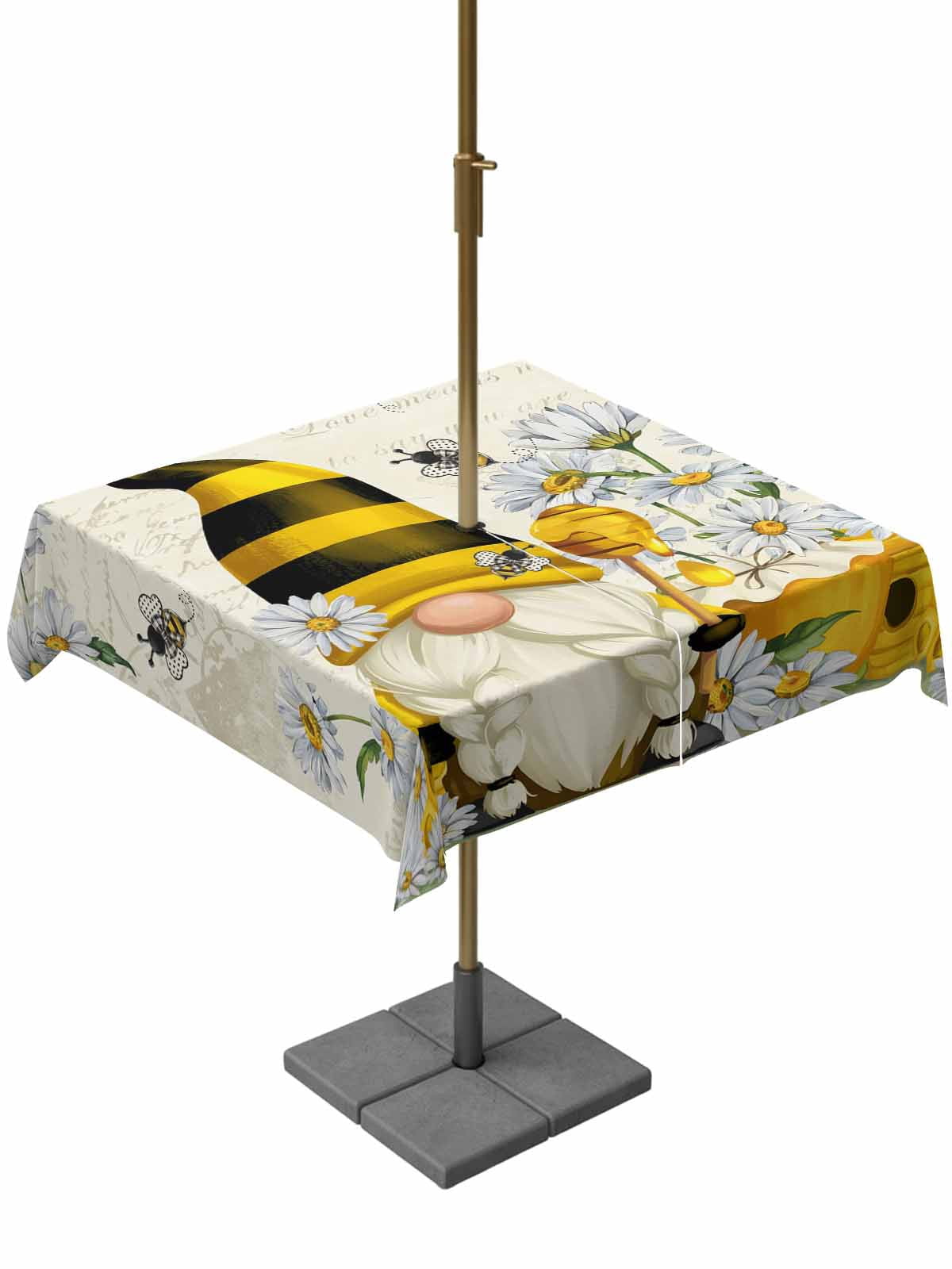 Honey Gnome Square Outdoor Tablecloth with Umbrella Hole Daisy Bee ...