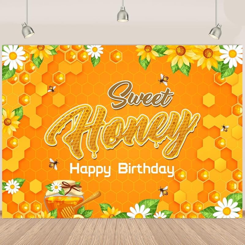 Honey Happy Birthday Backdrop Orange Honeycomb Birthday Backdrop for ...