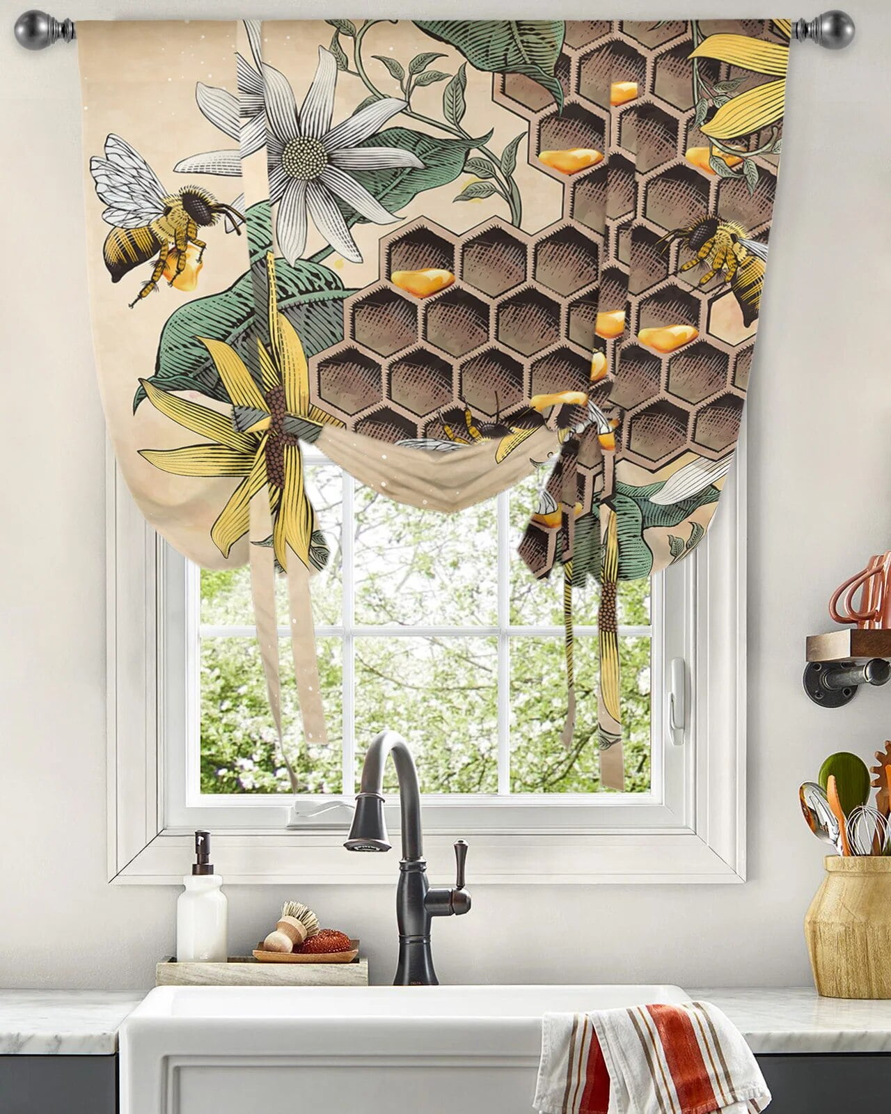 Honey Honeycomb Insect Bee Flower Window Curtain for Living Room ...