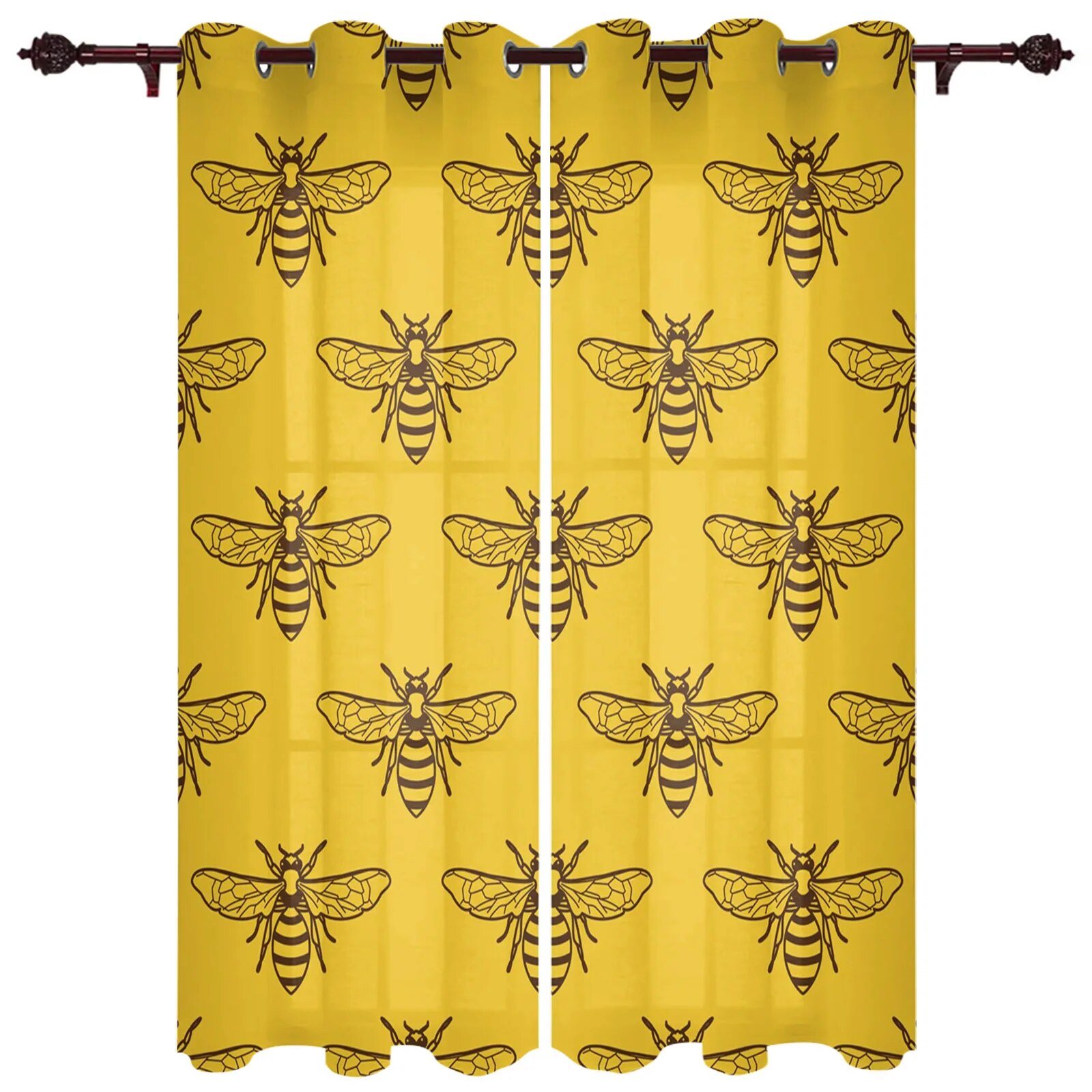Honey Honeycomb Insect Flower Window Curtain Modern European Style ...