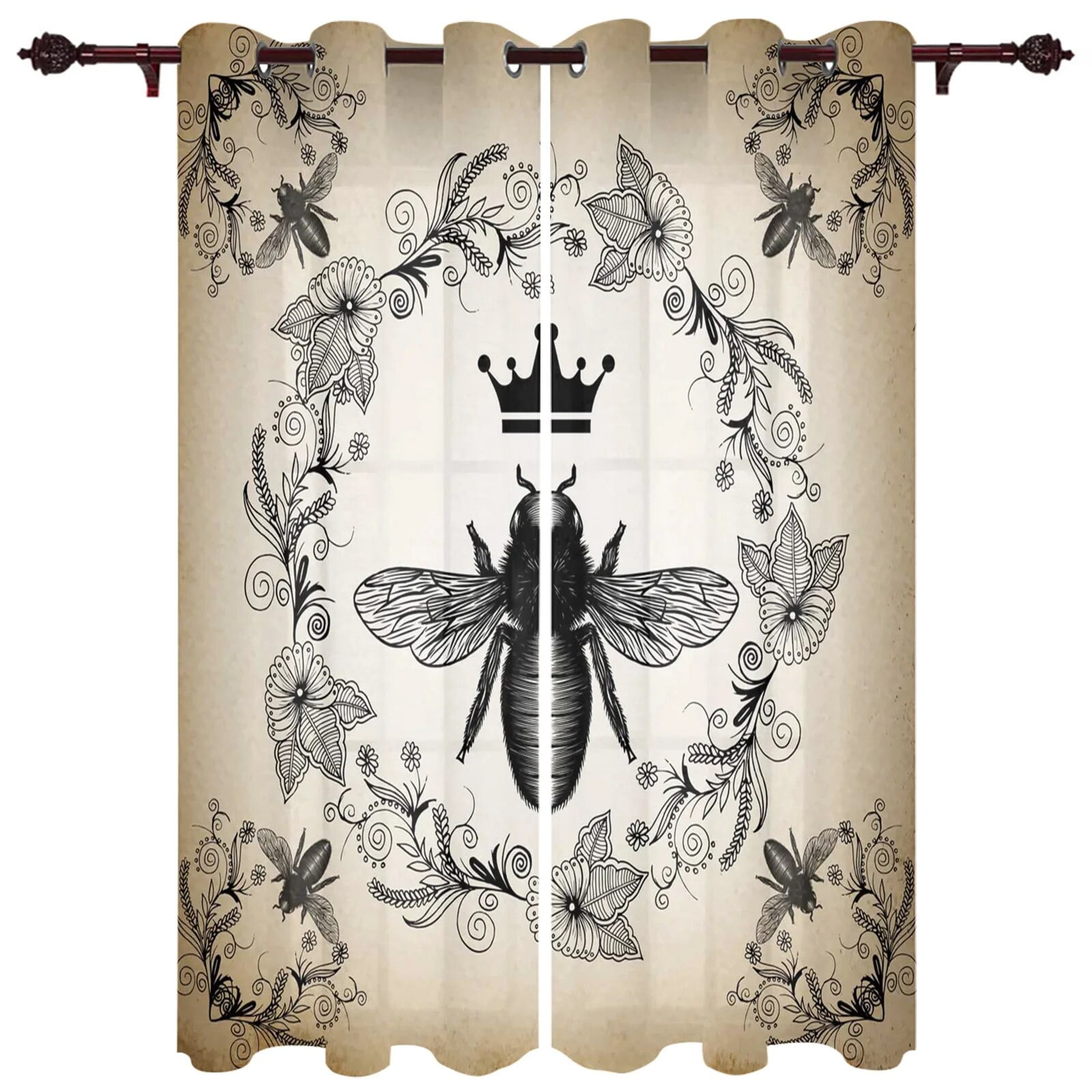 Honey Honeycomb Insect Flower Window Curtain Modern European Style ...