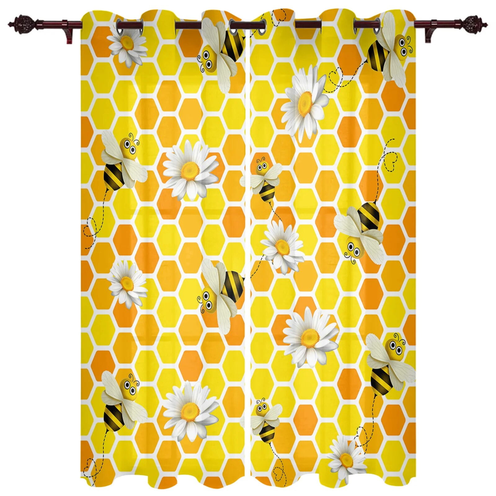 Honey Honeycomb Insect Flower Window Curtain Modern European Style ...