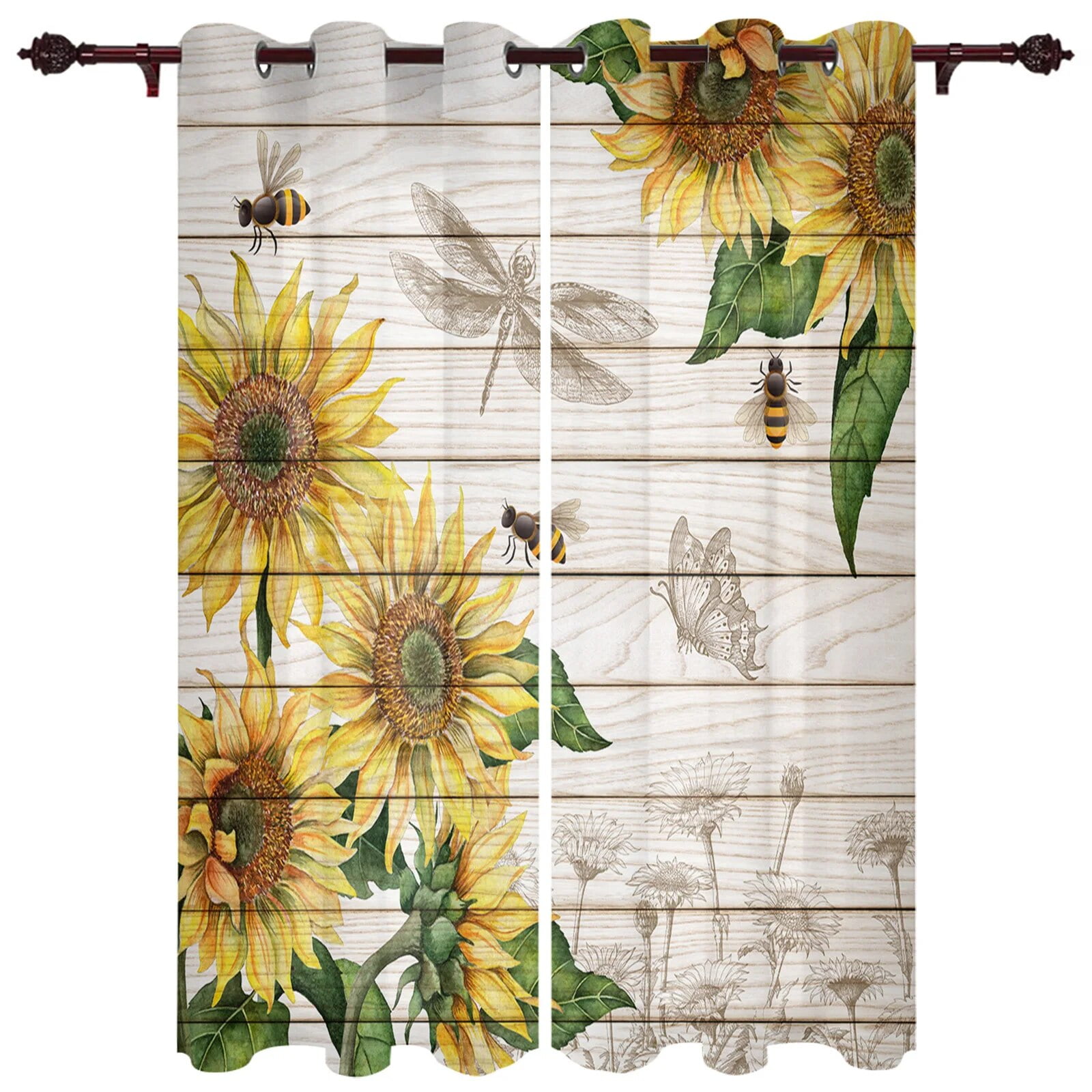 Honey Honeycomb Insect Flower Window Curtain Modern European Style ...