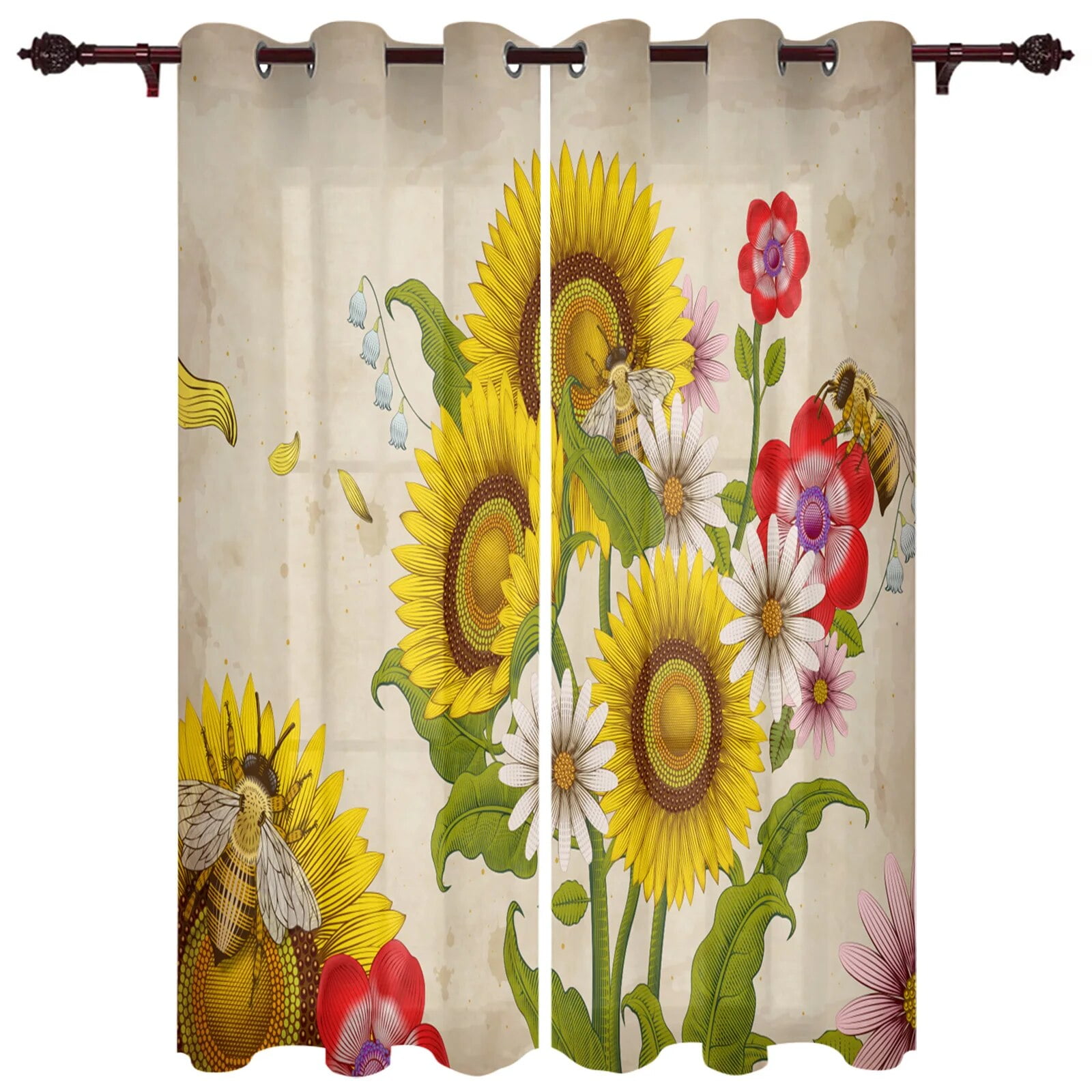 Honey Honeycomb Insect Flower Window Curtain Modern European Style ...